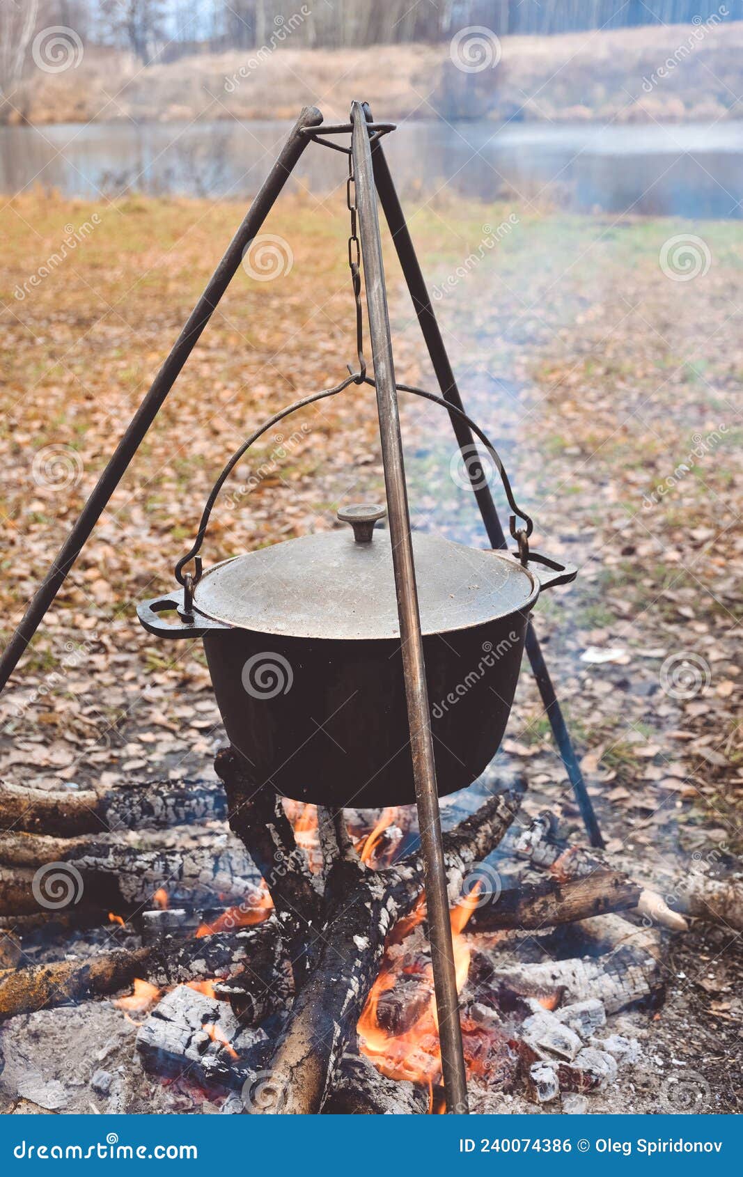 Cooking in Pot on Campfire, Camp Cooking, Pot with Hot Food Stock Photo ...
