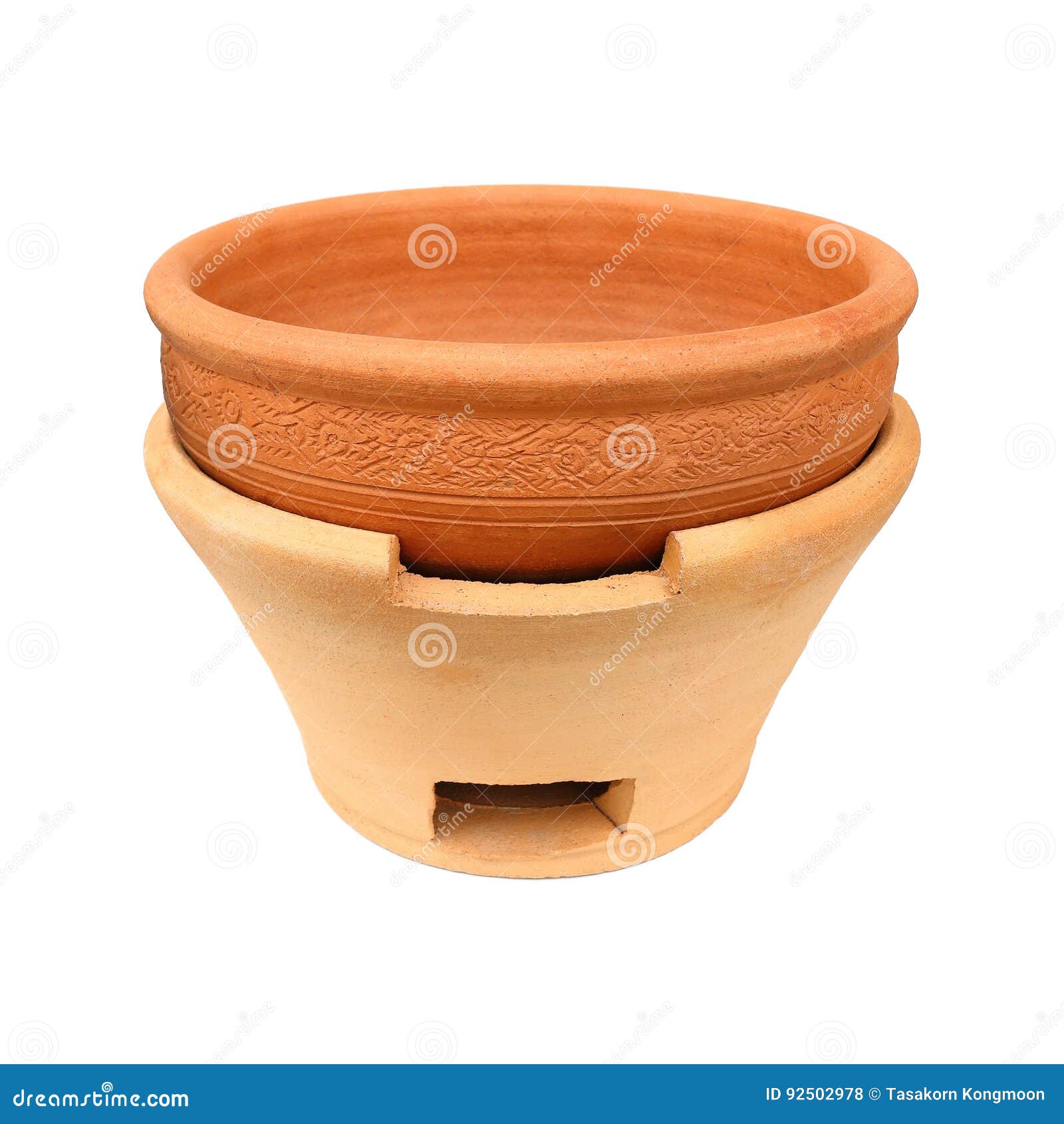 Cooking Pot on Clay Fire Pot Isolated on White Stock Photo - Image of ...