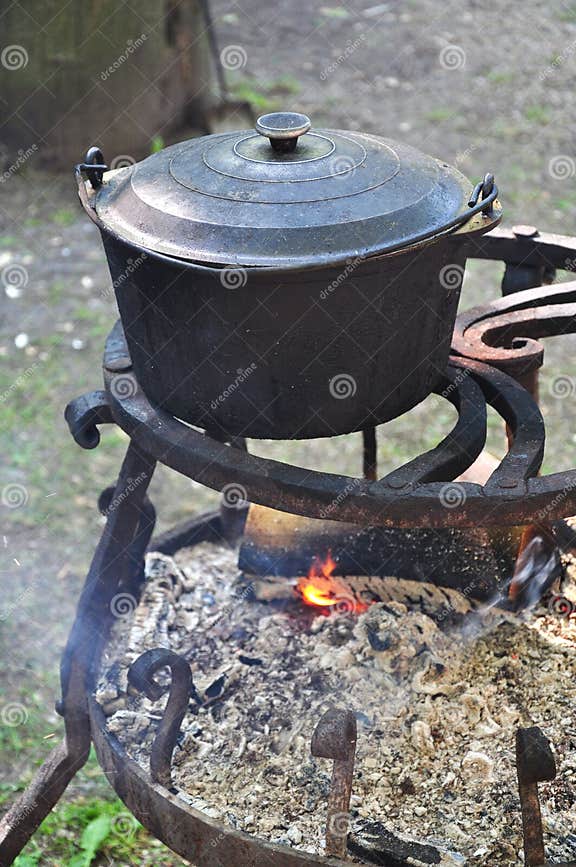 Cooking pot on fire stock image. Image of boil, retro - 25311445
