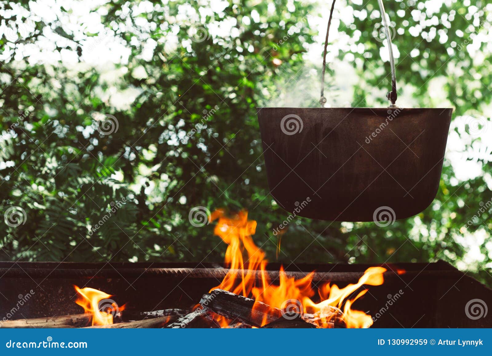 Cooking in a Pot on the Fire Stock Image - Image of hike, nature: 130992959