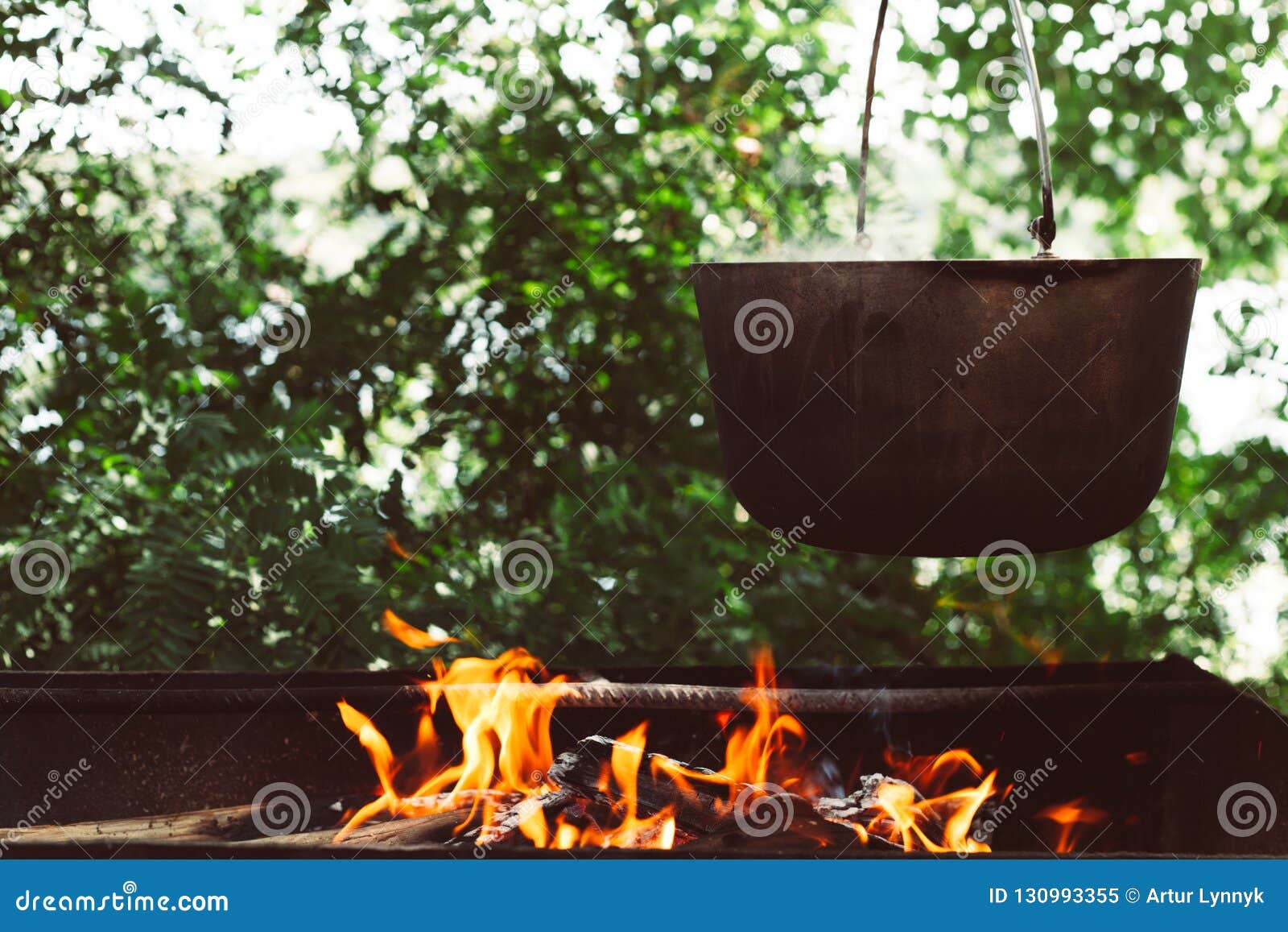 Cooking in a Pot on the Fire Stock Image - Image of fire, camp: 130993355