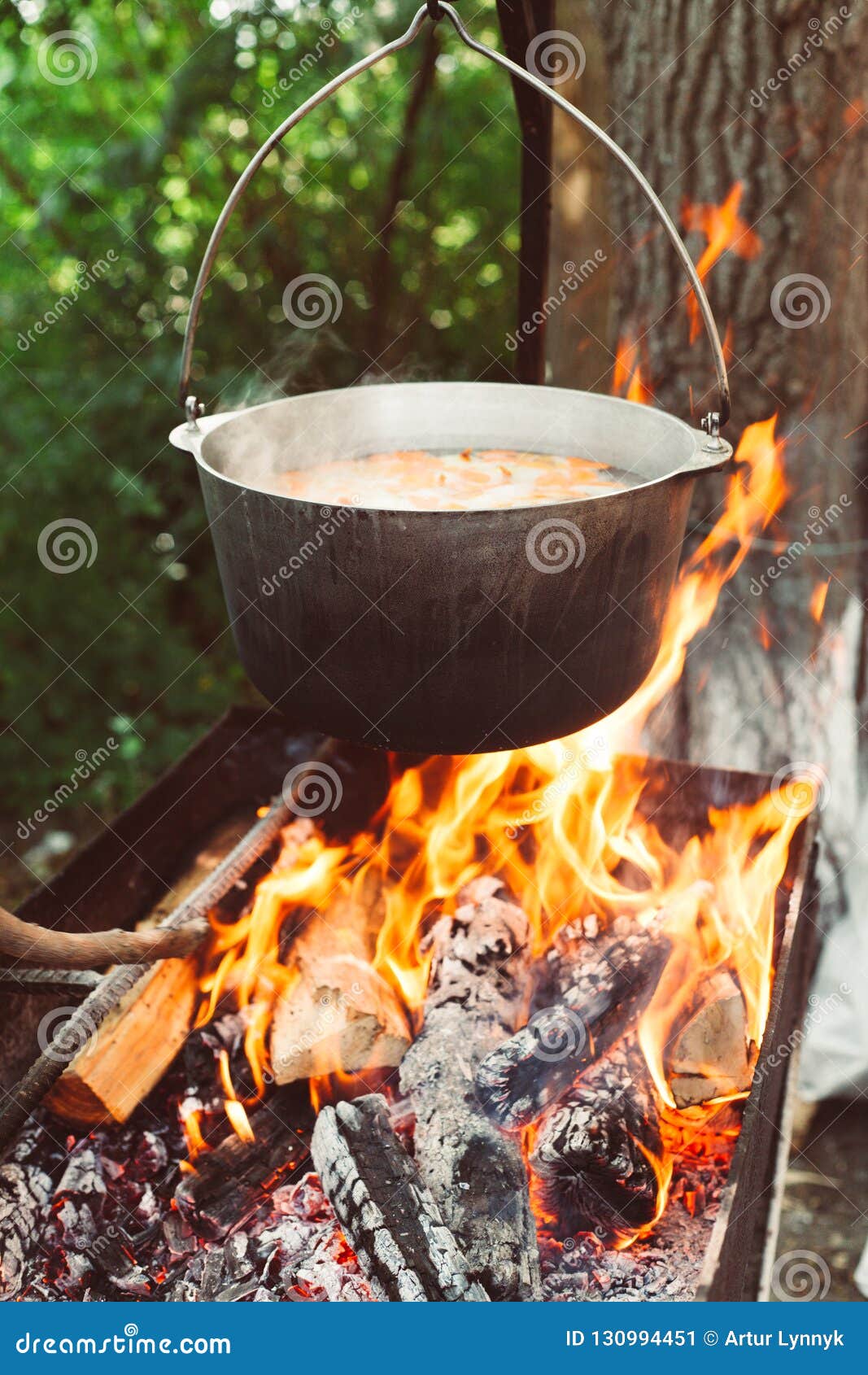 Cooking in a Pot on the Fire Stock Image - Image of boiling, cauldron ...