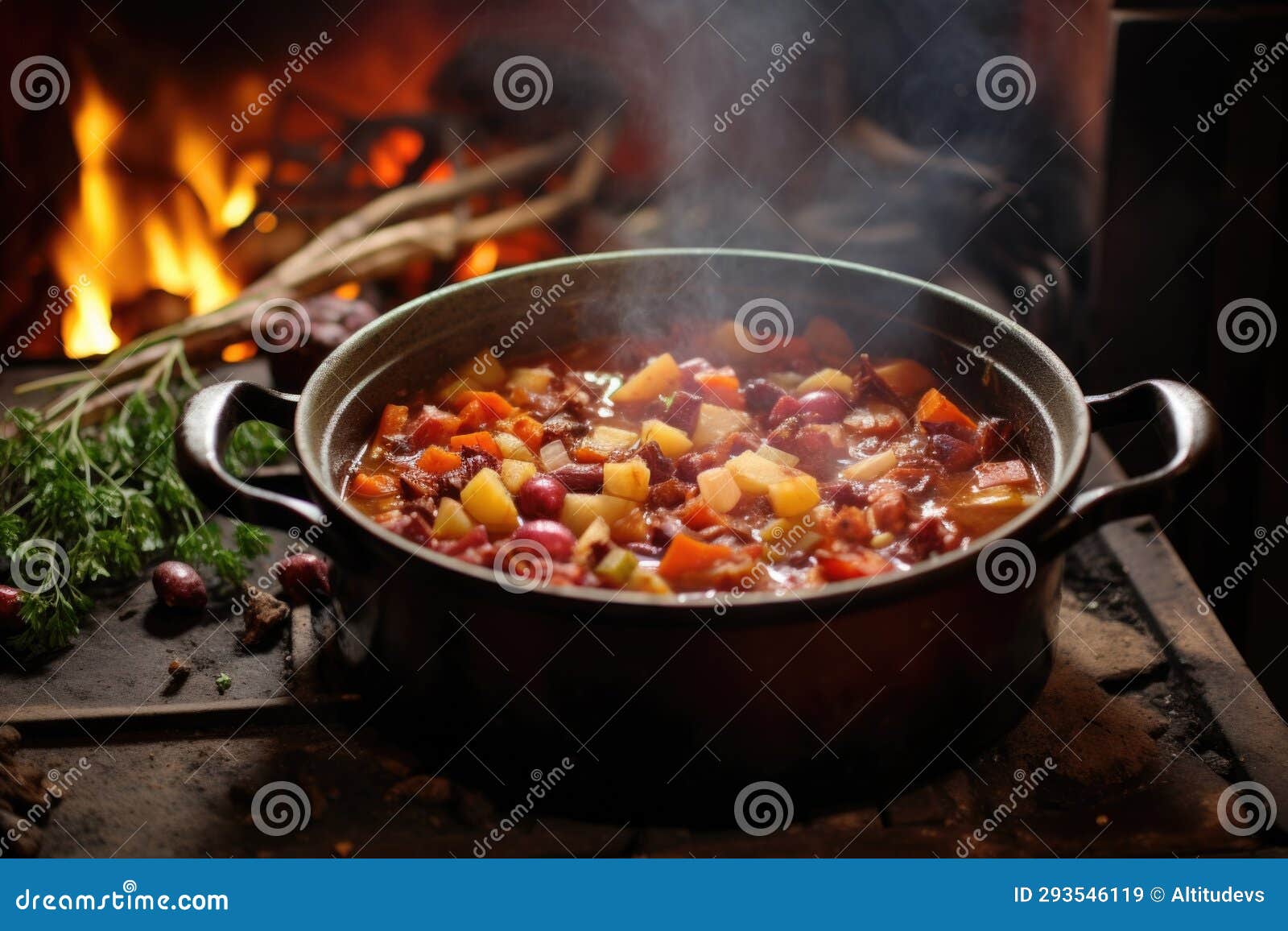 Cooking Pot Full of Stew on a Rustic Kitchen Stove Stock Image - Image ...