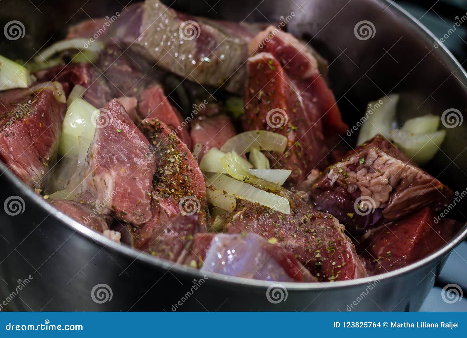 Cooking Pot with Half Cooked Meat Stock Photo - Image of cutting, fresh ...