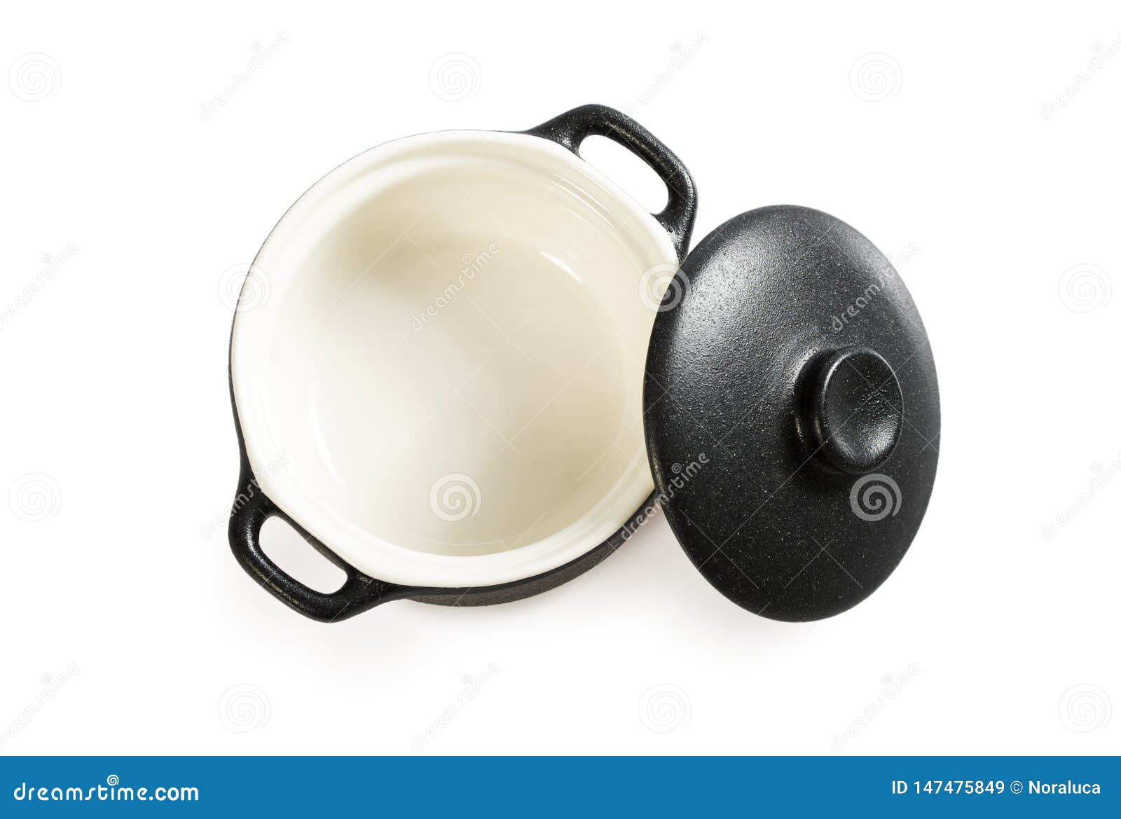 Cooking Pot Isolated on White. Black Colour Outside and White Inside ...
