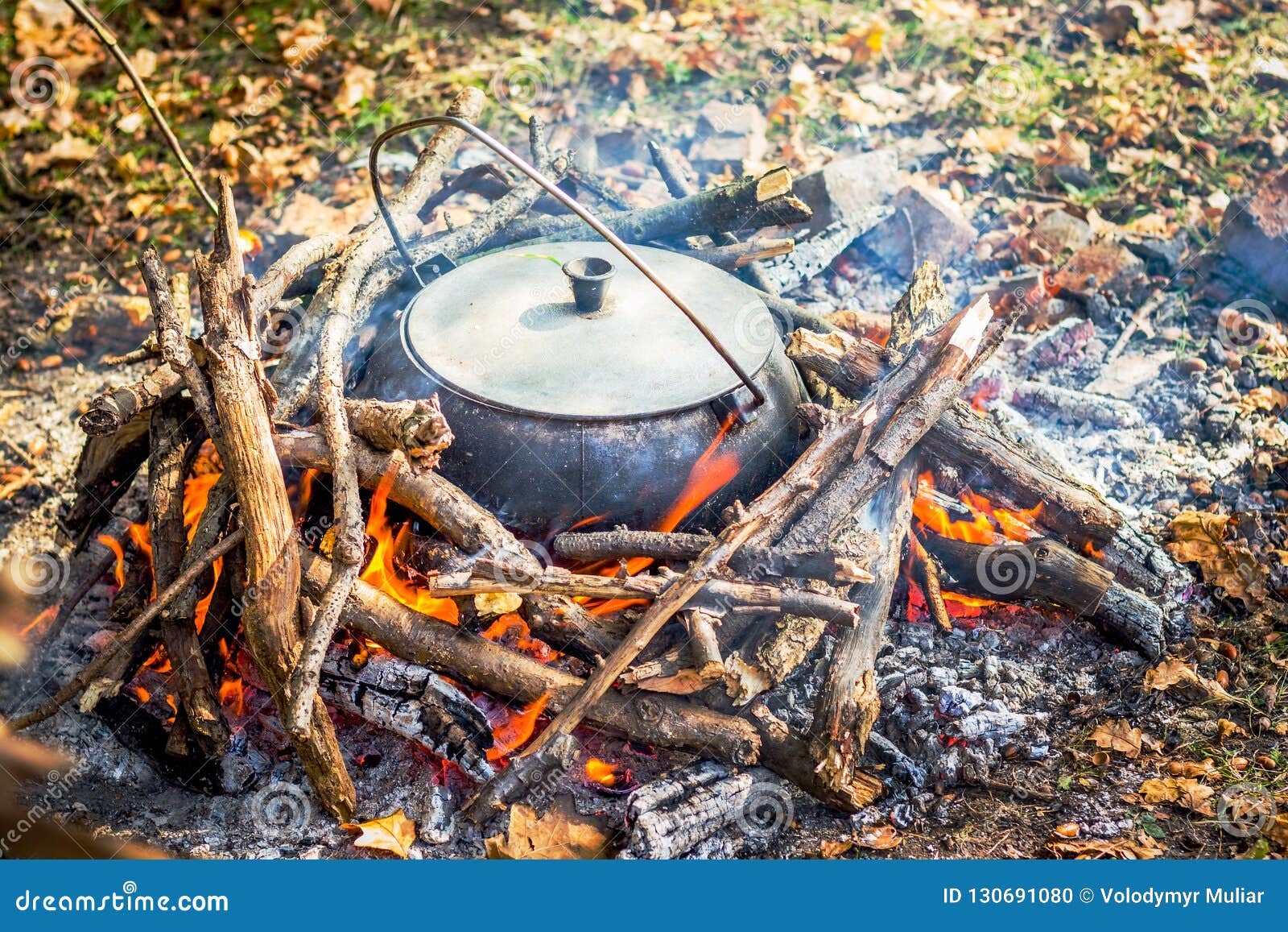 Cooking in a Pot in the Nature_ Stock Photo - Image of black, cauldron ...
