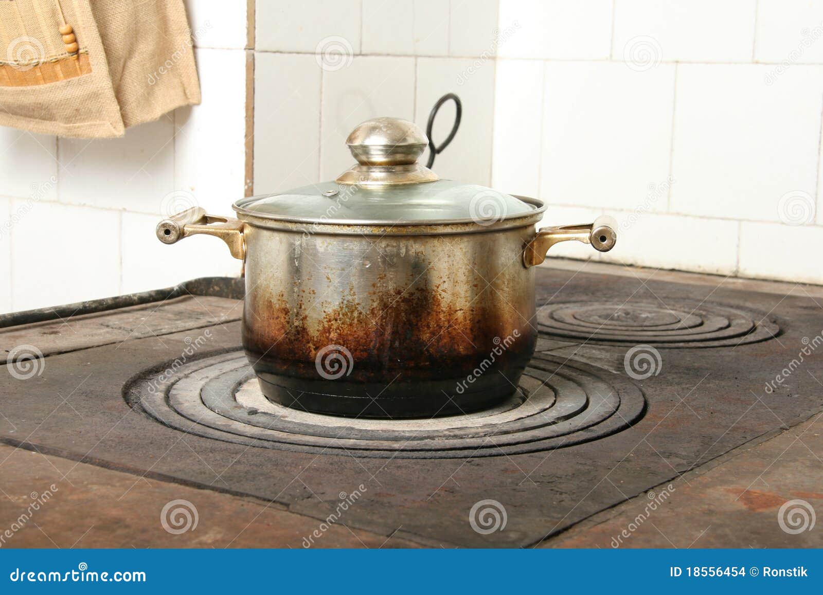Cooking Pot on Old Kitchen Stove Stock Photo - Image of stove, crockery ...
