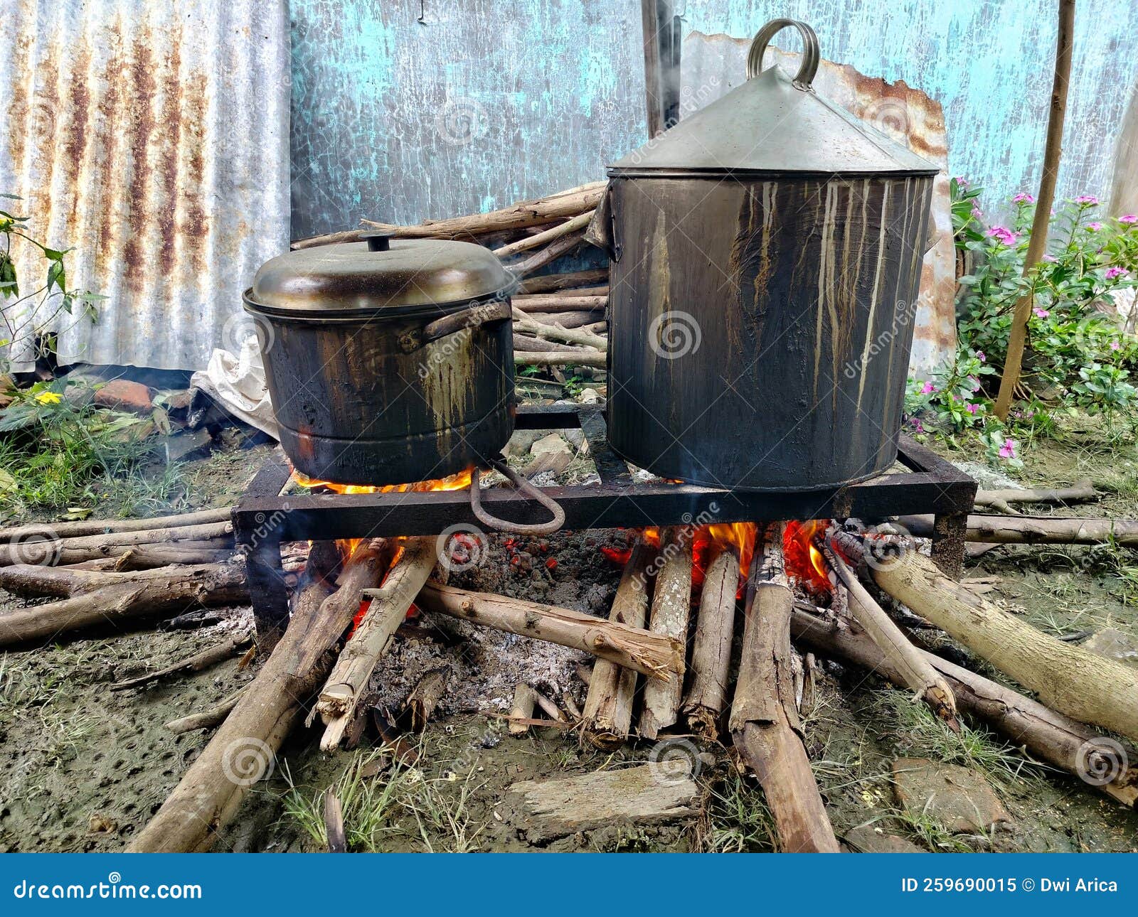 Cooking in a Pot Outside with Firewood Stock Image - Image of soil ...