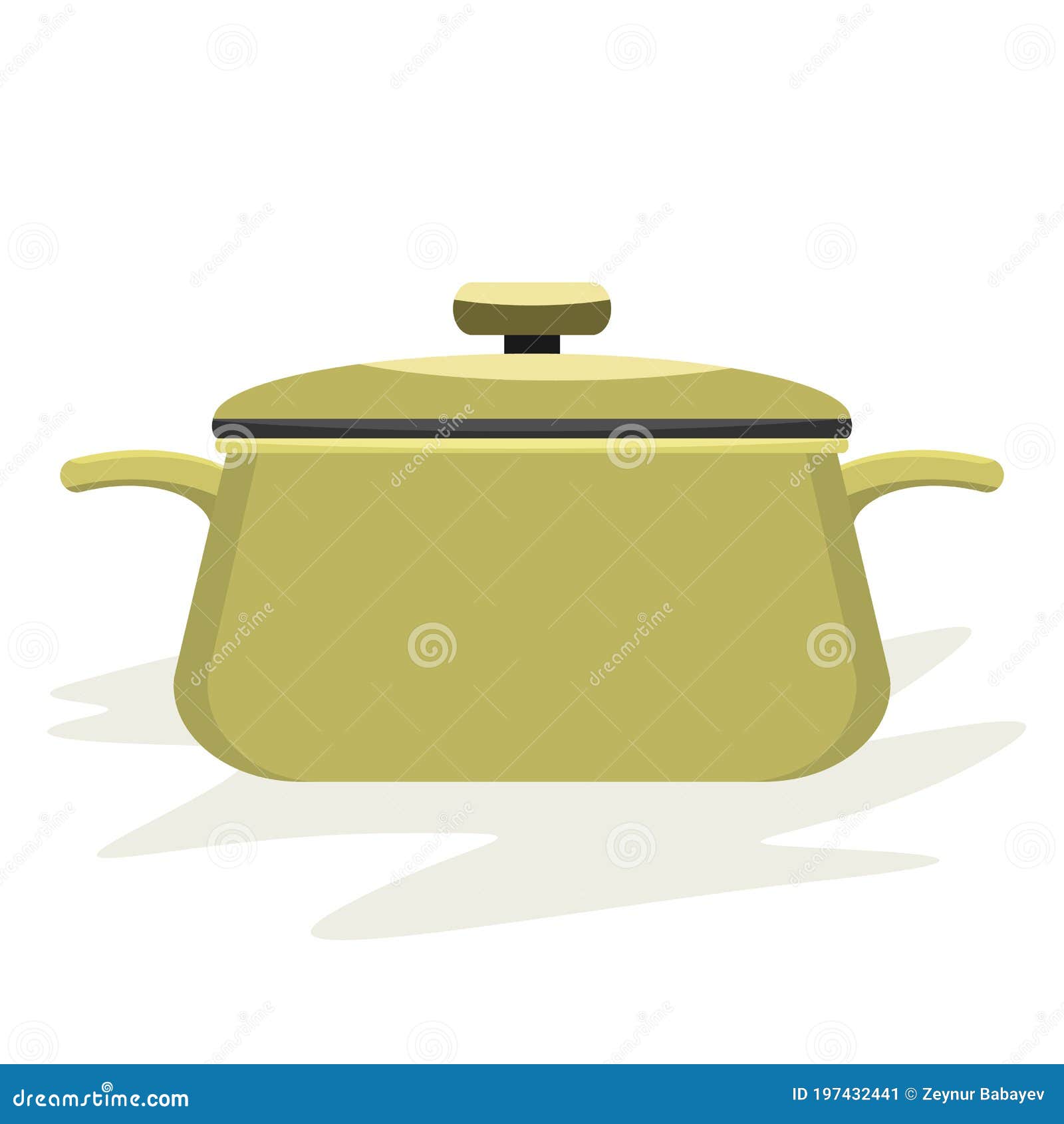 Cooking Pot or Pan with Side View and Cover on it. Flat and Solid Color ...