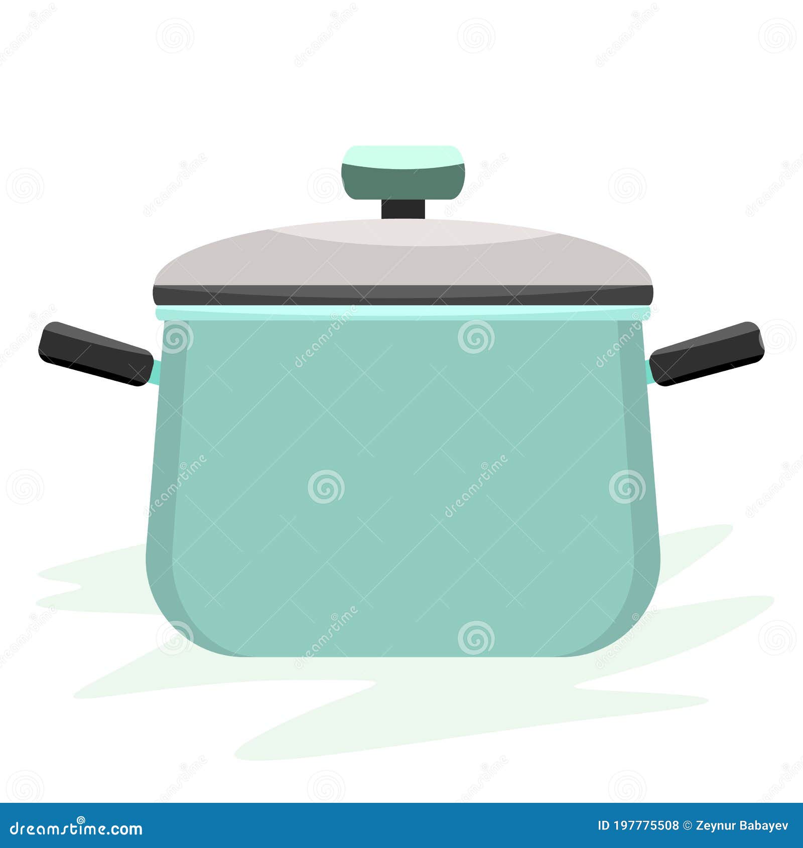 Cooking Pot or Pan with Side View and Cover on it. Flat and Solid Color ...
