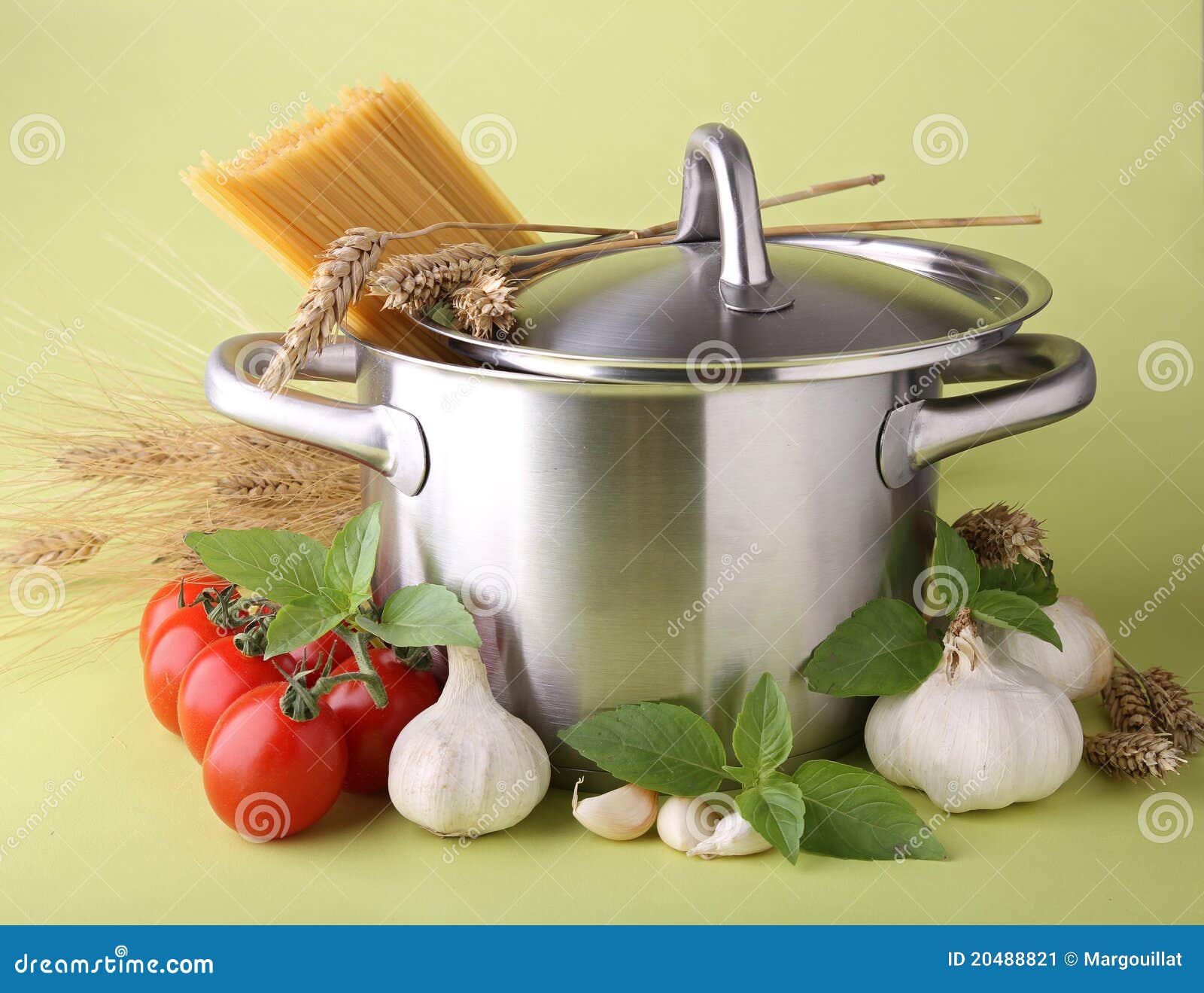 Cooking Pot, Spaghetti and Ingredient Stock Image - Image of wheat ...