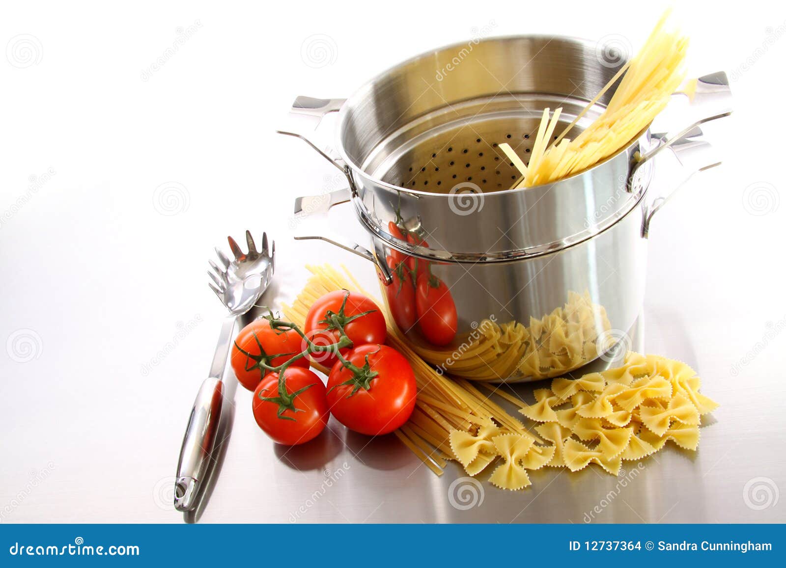 Cooking Pot with Uncooked Pasta and Tomatoes Stock Photo - Image of ...