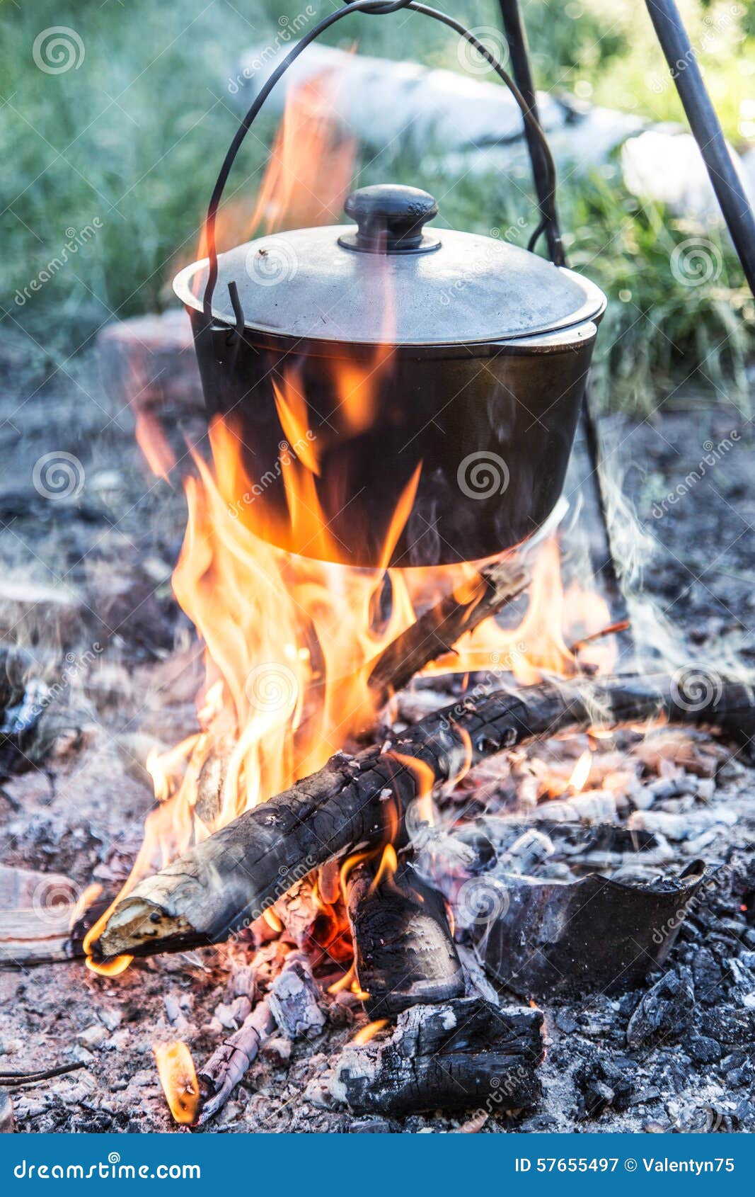 Cooking Pot Under the Bonfire. Stock Image - Image of glow, fiery: 57655497