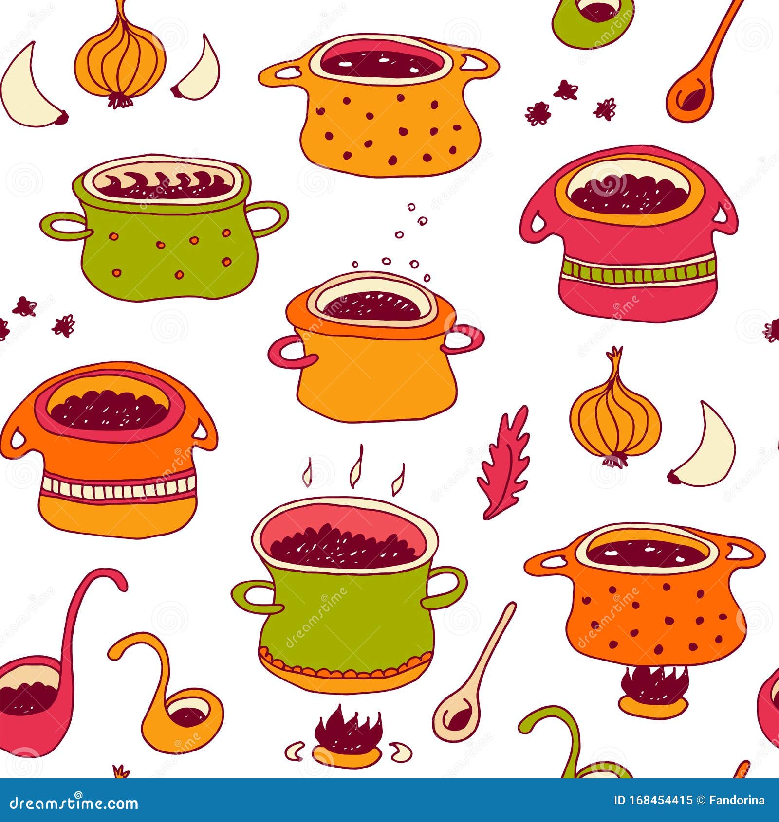 Cooking Pots Vector Seamless Pattern in Doodle Style Stock Vector ...