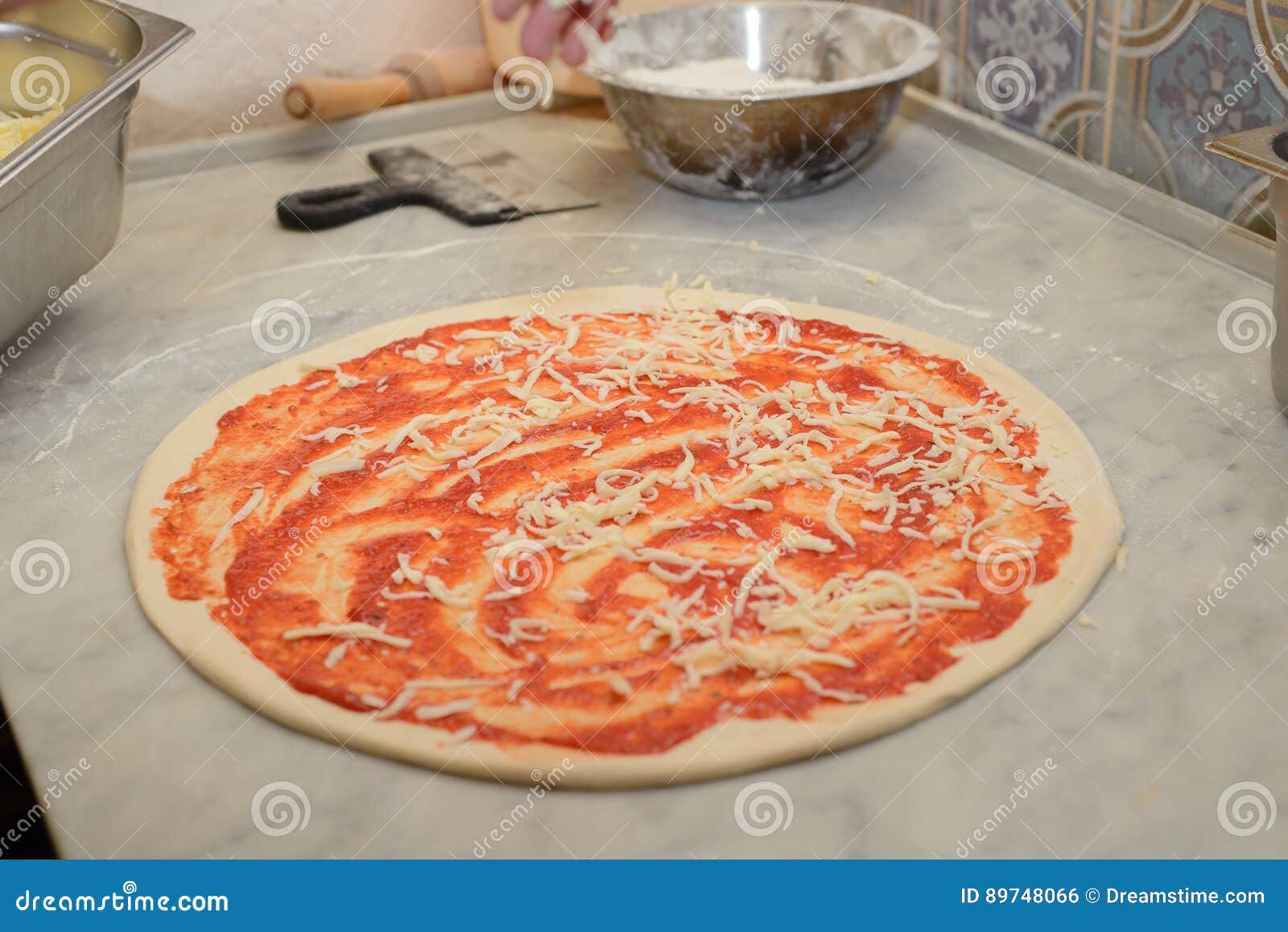 Cooking Process of Delicious Pizzas at the Pizzeria Stock Photo - Image ...