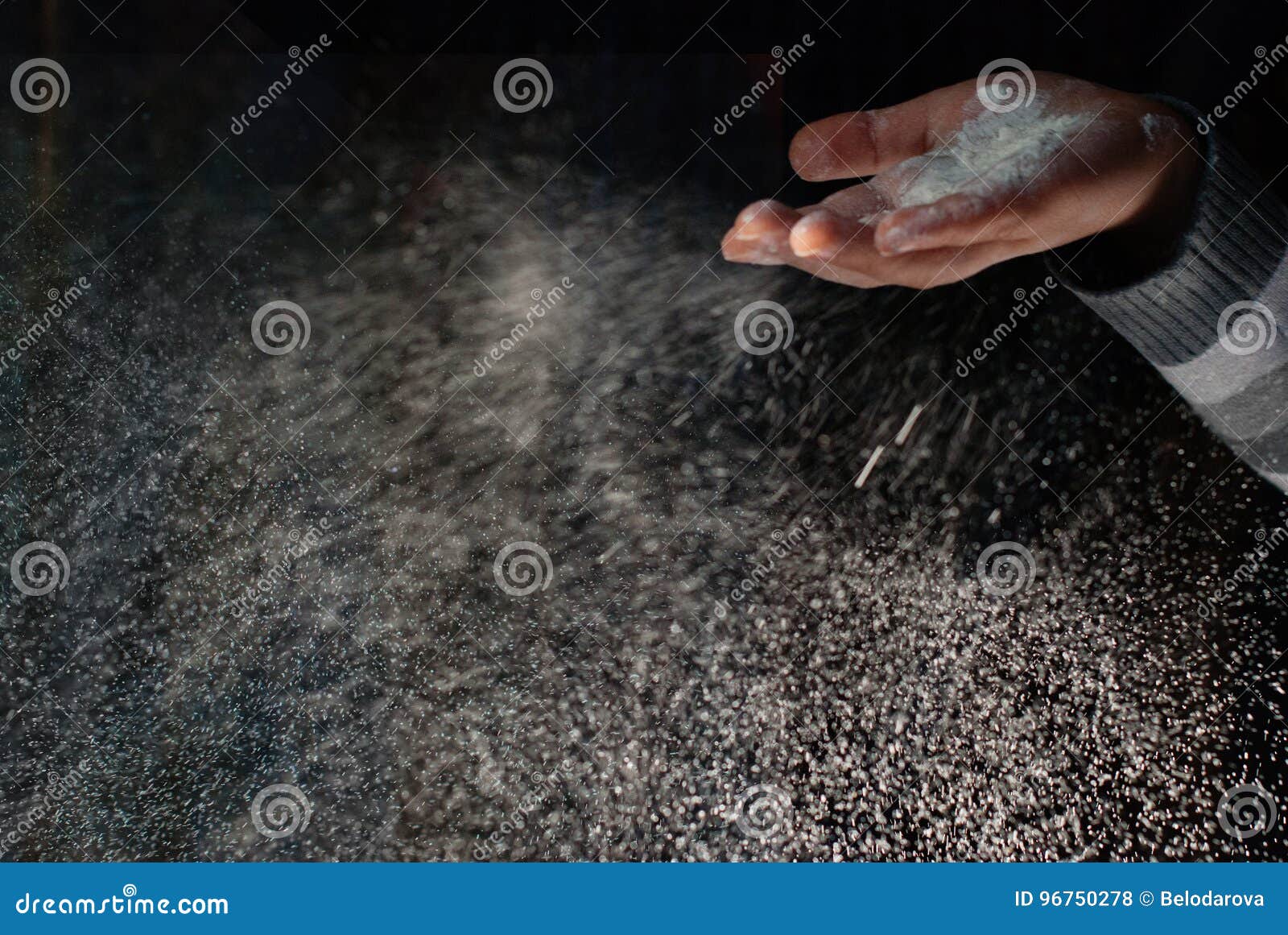 Cooking Process - Flour Dust Over Black Background Stock Photo - Image ...