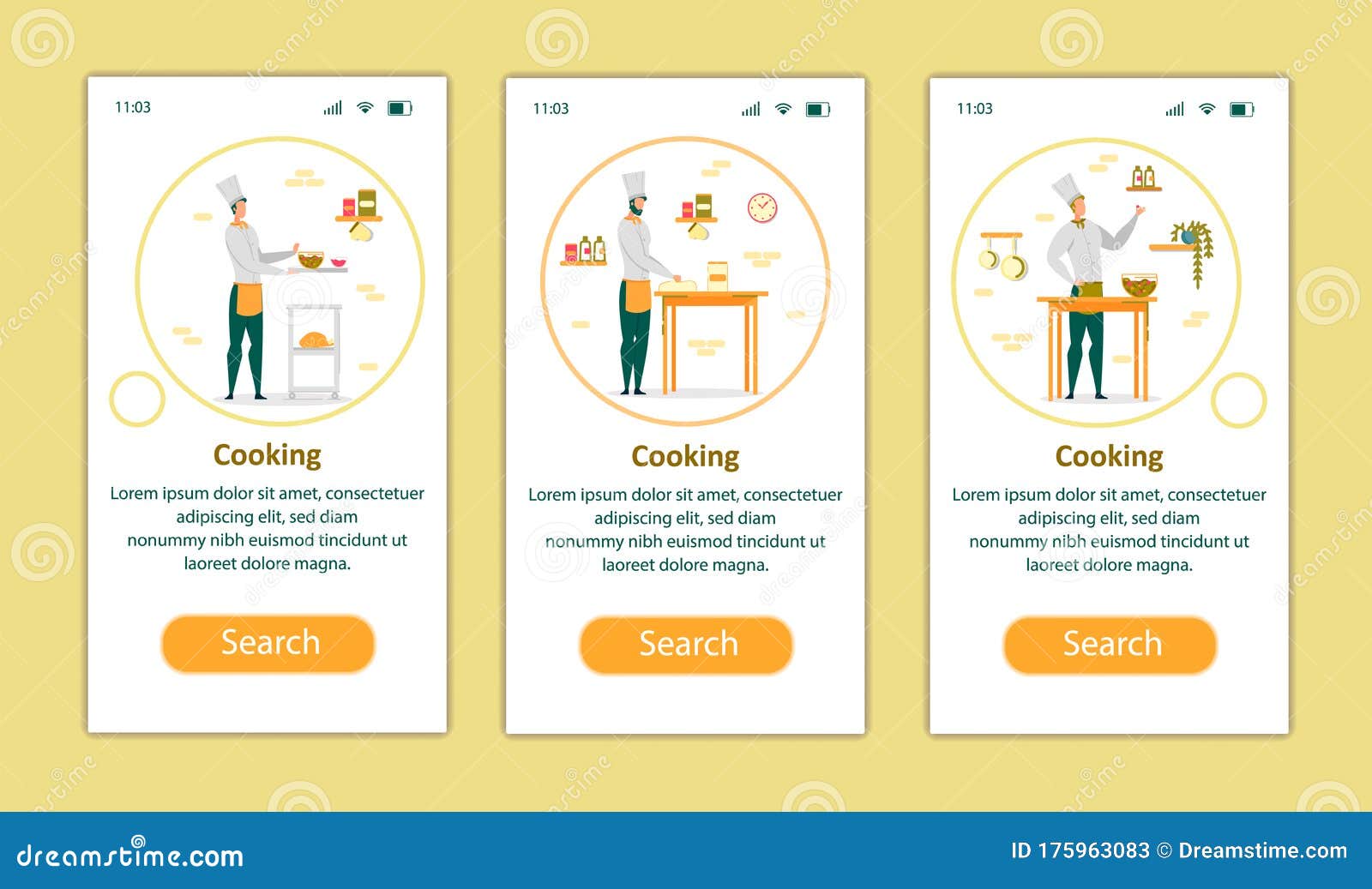 Cooking Process Mobile App Page Onboard Screen Set Stock Vector ...