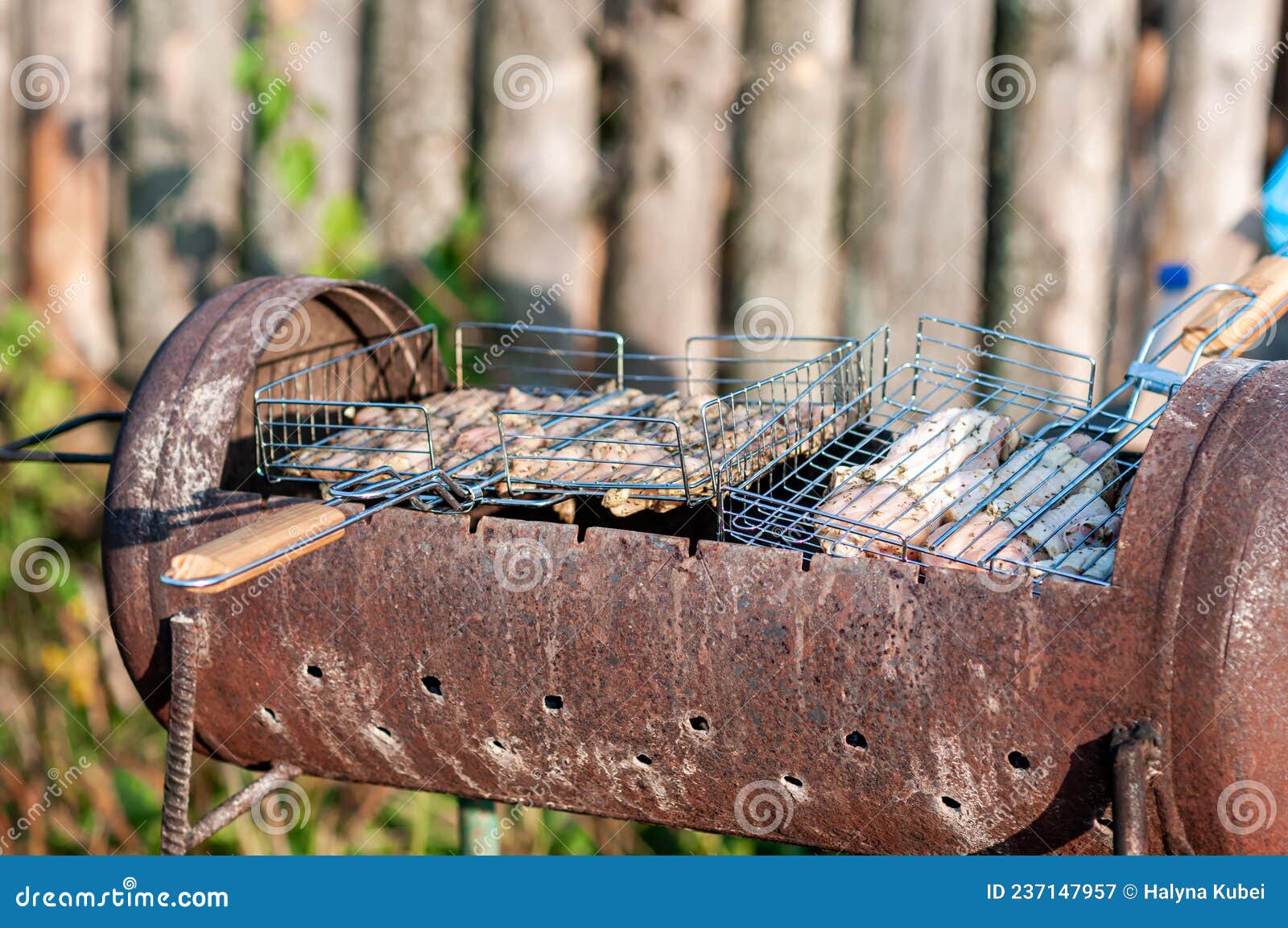 Cooking Raw Meat in a Grid on the Barbeque Grill Stock Image - Image of ...