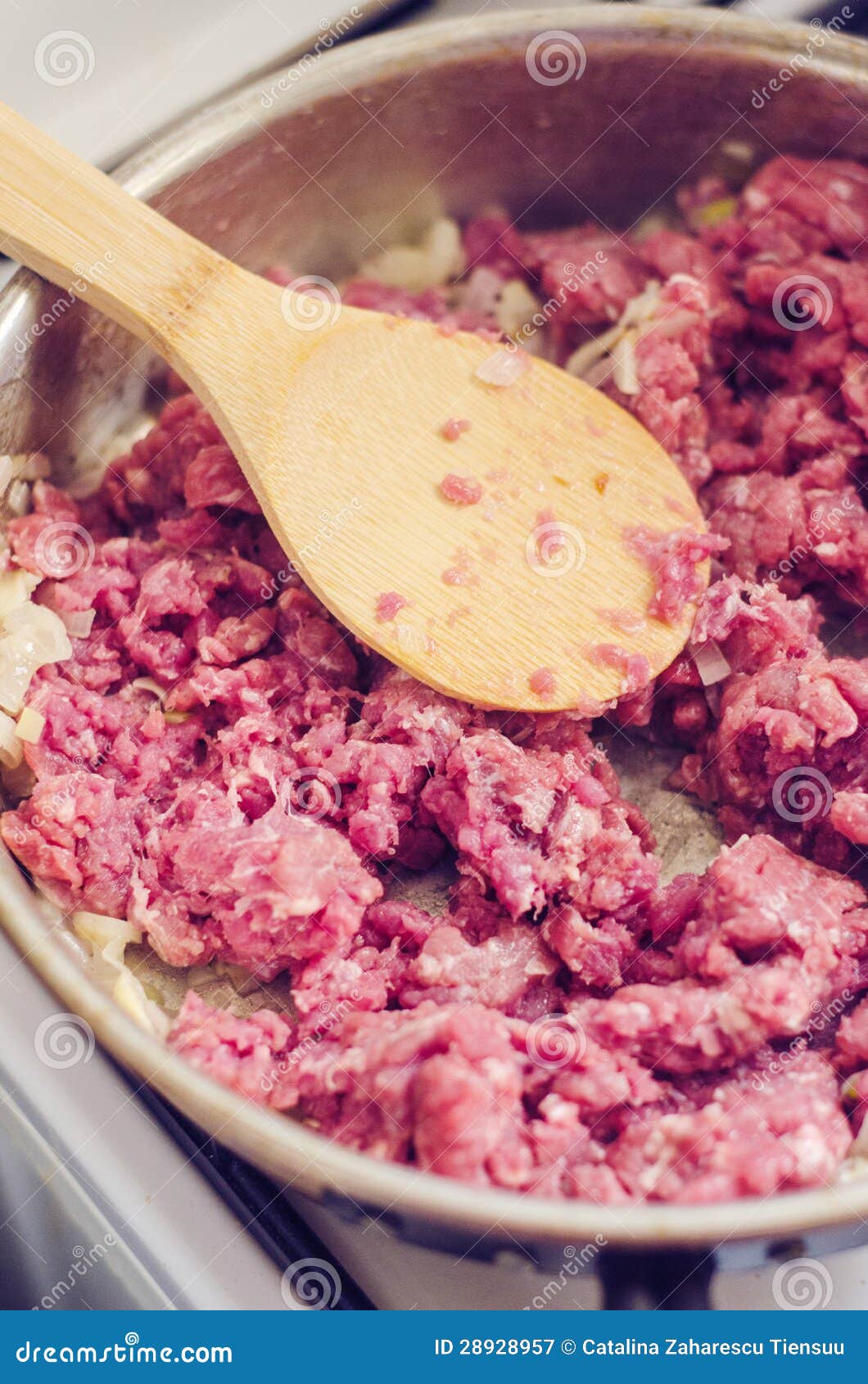 Cooking raw minced meat stock image. Image of frying - 28928957