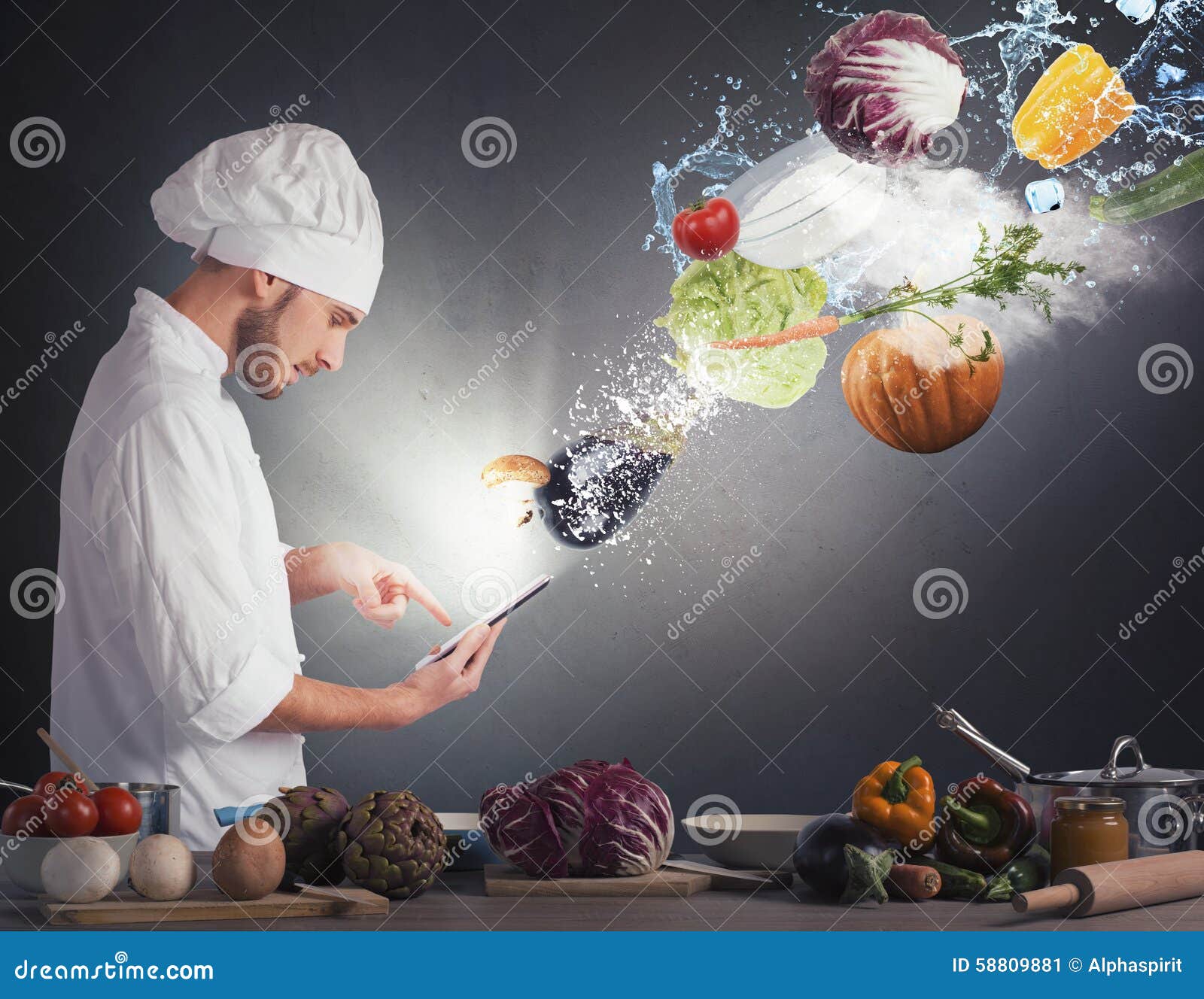 Cooking recipe from tablet stock image. Image of creativeness - 58809881