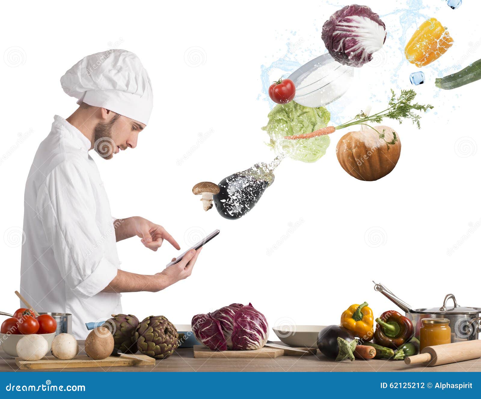 Cooking recipe from tablet stock photo. Image of chef - 62125212