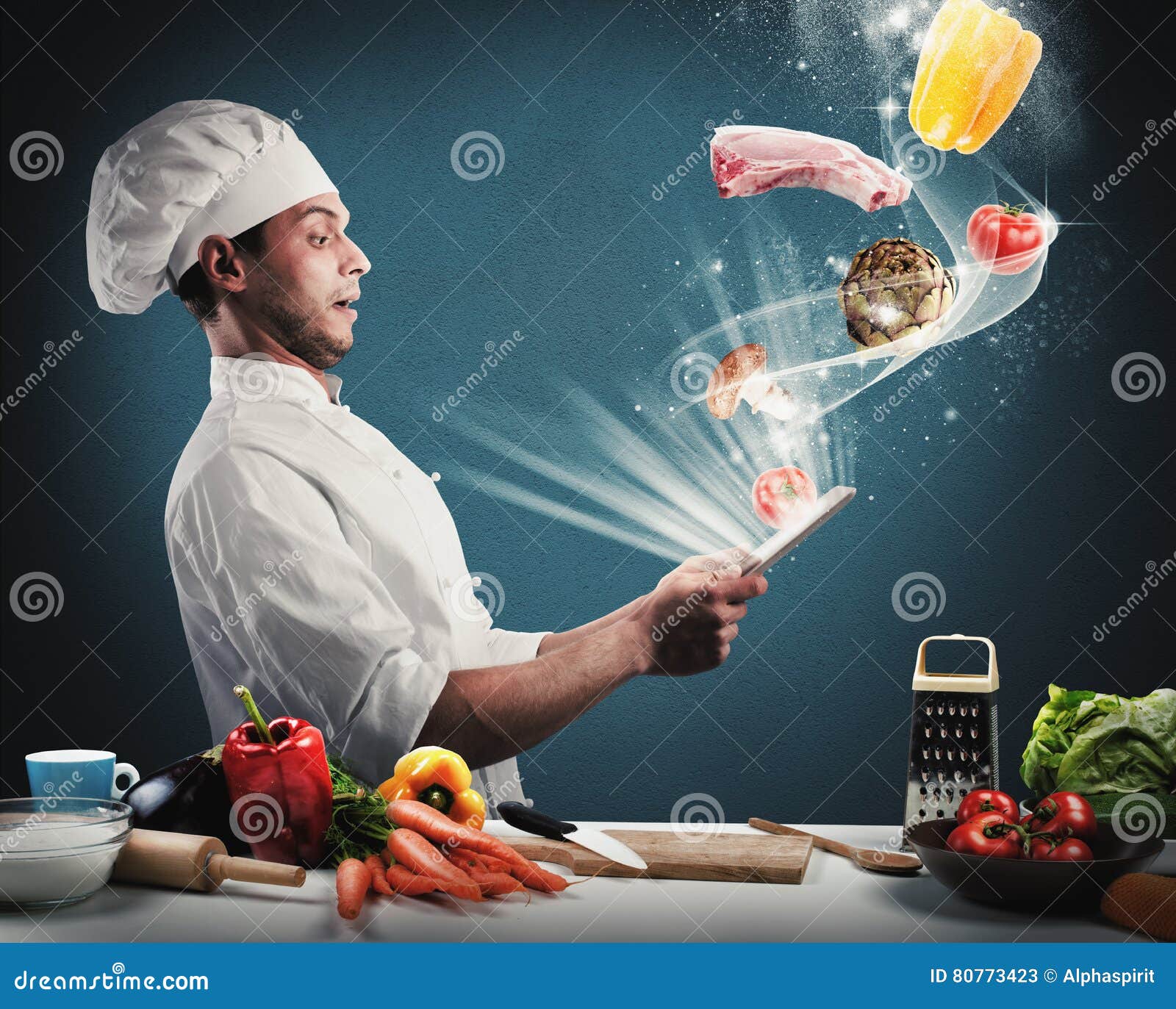 Cooking recipe from tablet stock image. Image of lifestyle - 80773423
