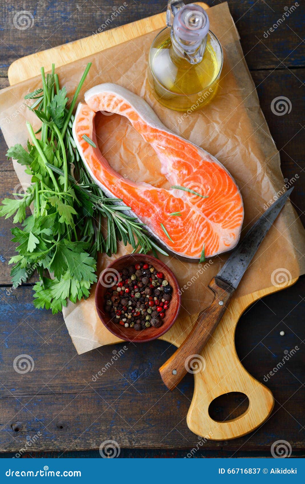 Cooking Red Fish. Steak Salmon on a Cutting Board Stock Image - Image ...