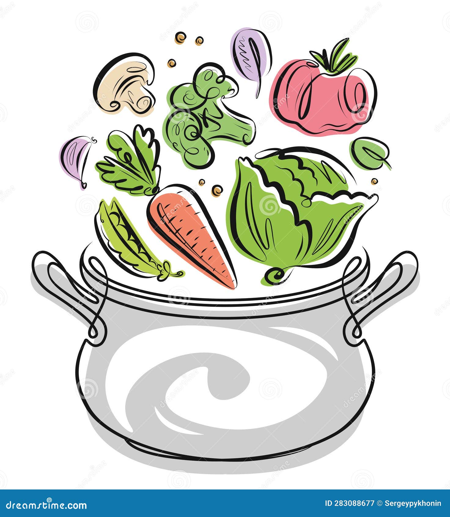 Cooking Saucepan or Kitchen Pot. Kitchenware with and Vegetables Flying ...
