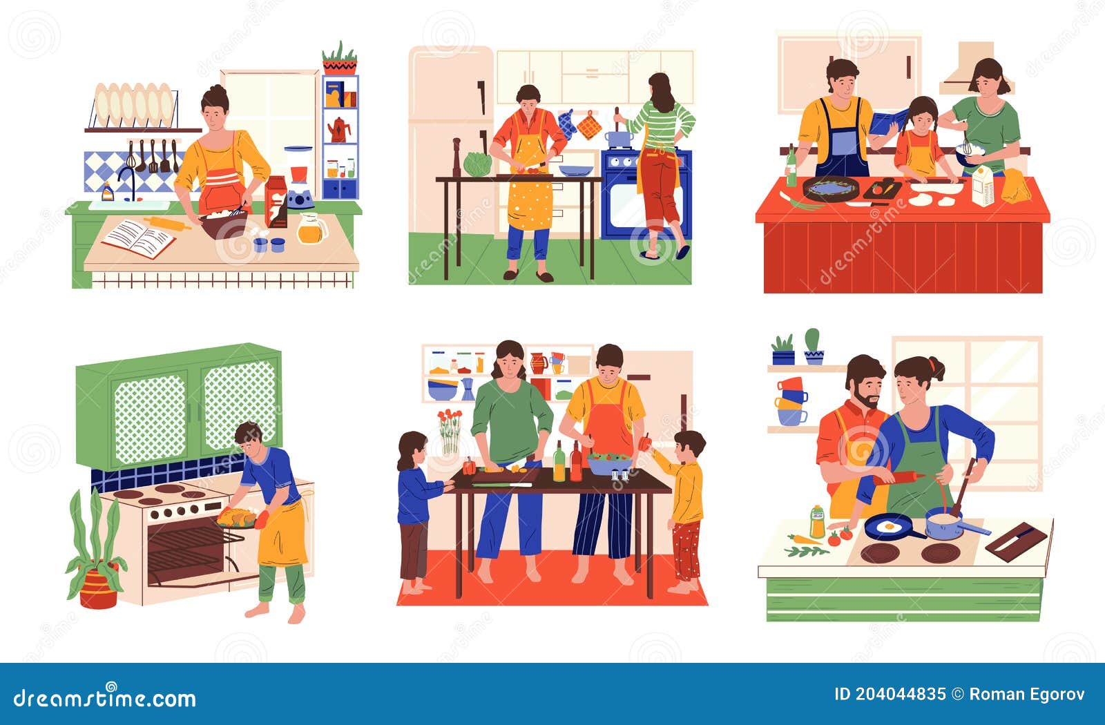 Cooking Scenes. Cartoon People Preparing Food and Eating in Kitchen ... Cooking Scenes. Cartoon People Preparing Food and Eating in Kitchen ...