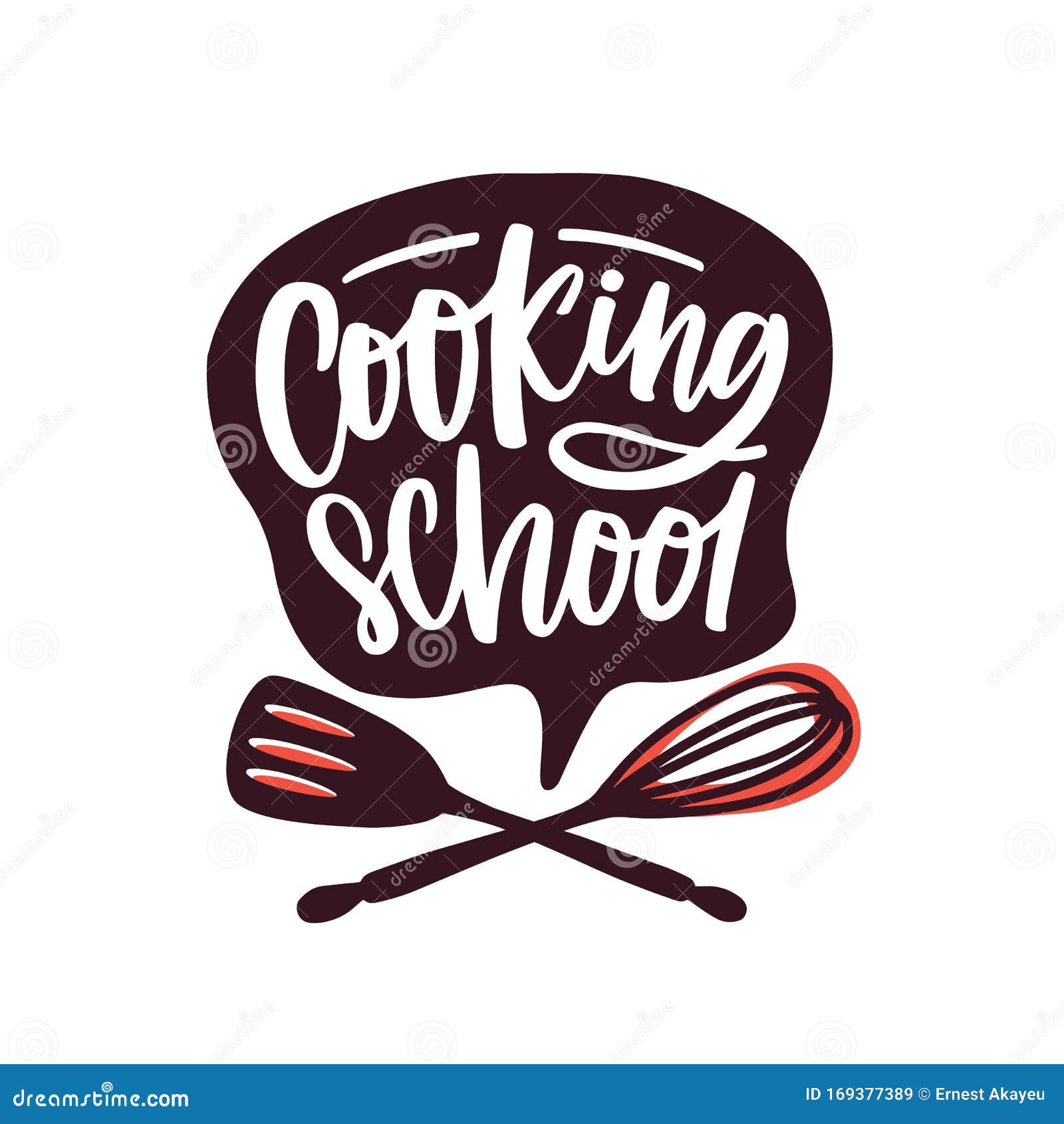 Cooking School Lettering Written with Cursive Font in Speech Bubble ...