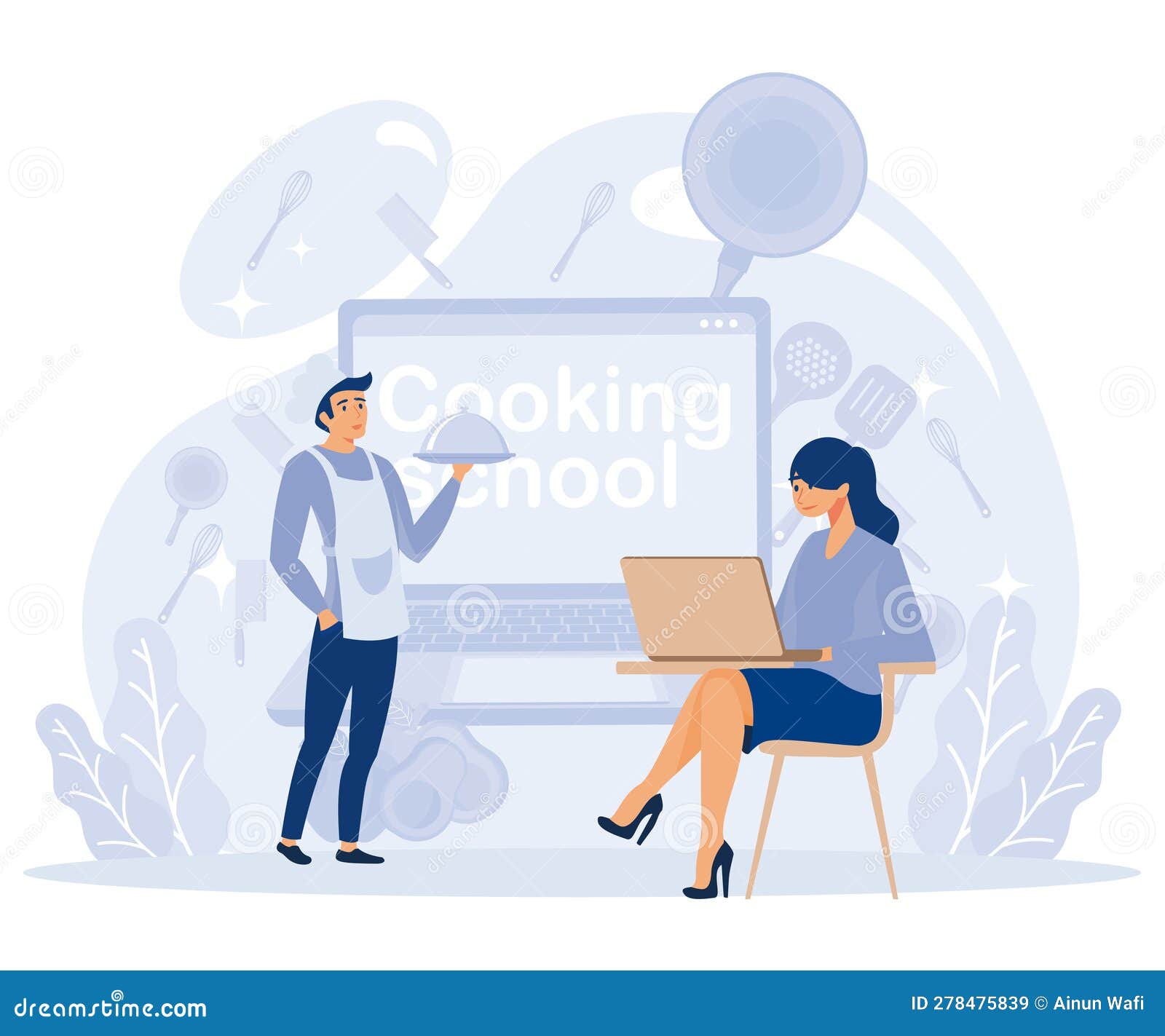 Cooking School - Text on Kitchen Frying Pan. Culinary Master Class ...