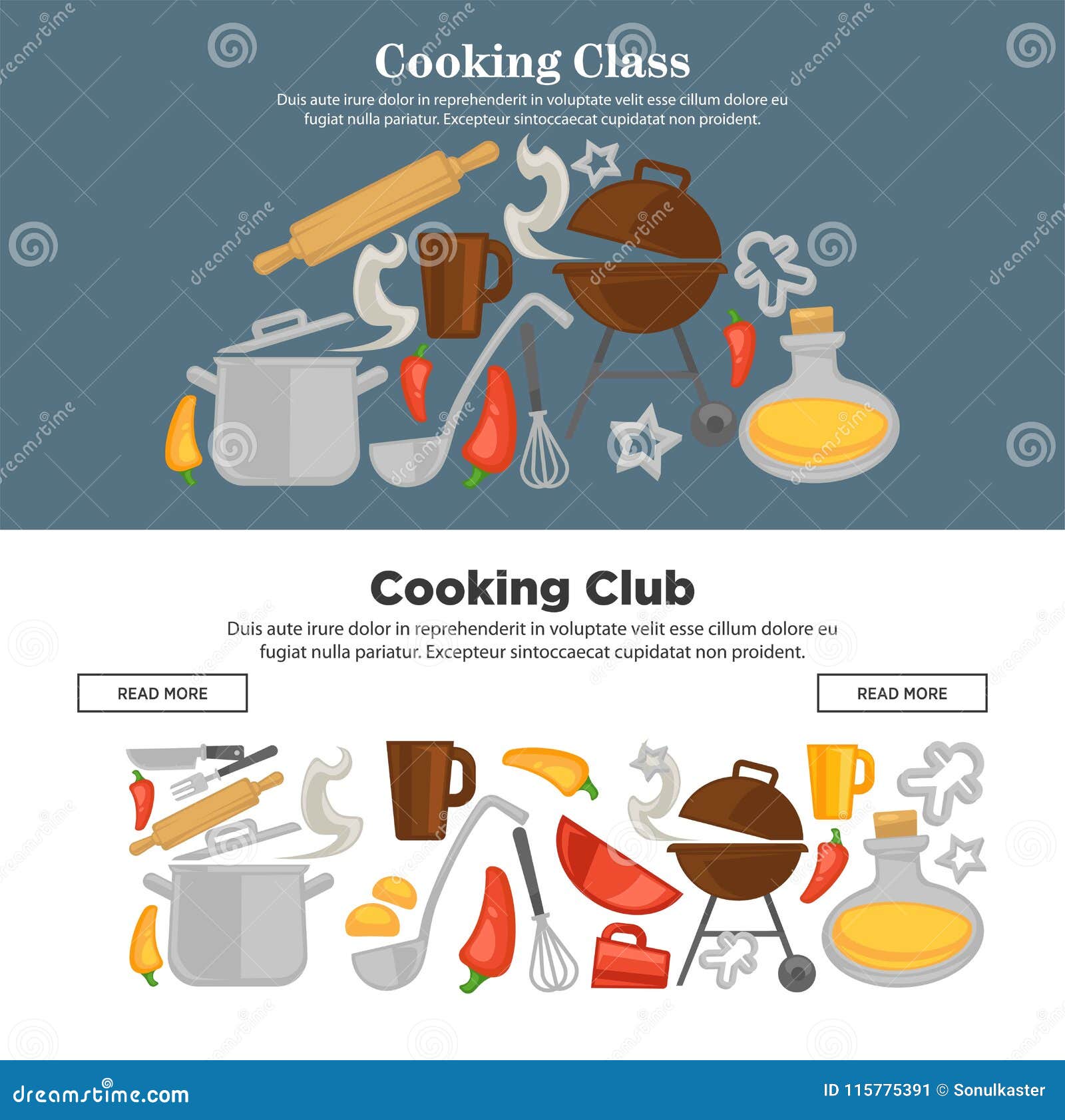 Cooking School Vector Kitchenware Web Banners Stock Vector ...