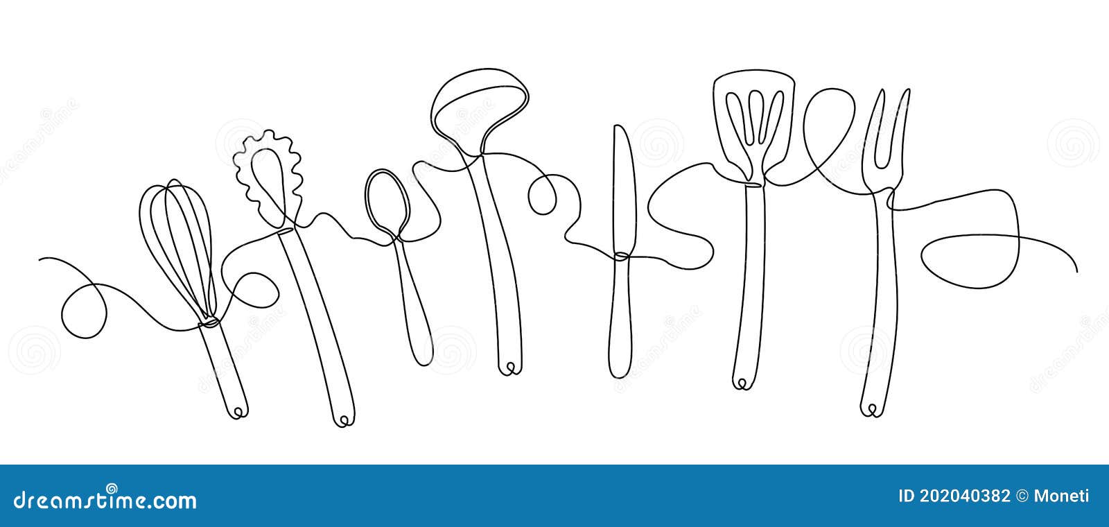 Cooking Seamless Pattern Continuous Line. Single Line Drawing of Isolated Kitchen Utensils Stock ...