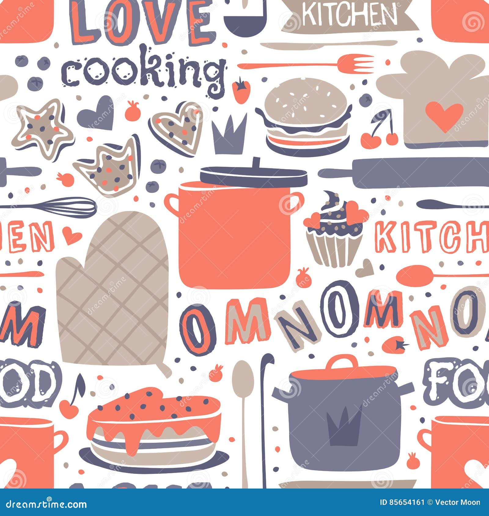 Cooking Seamless Pattern Retro Style with Kitchen and Baking Items ...