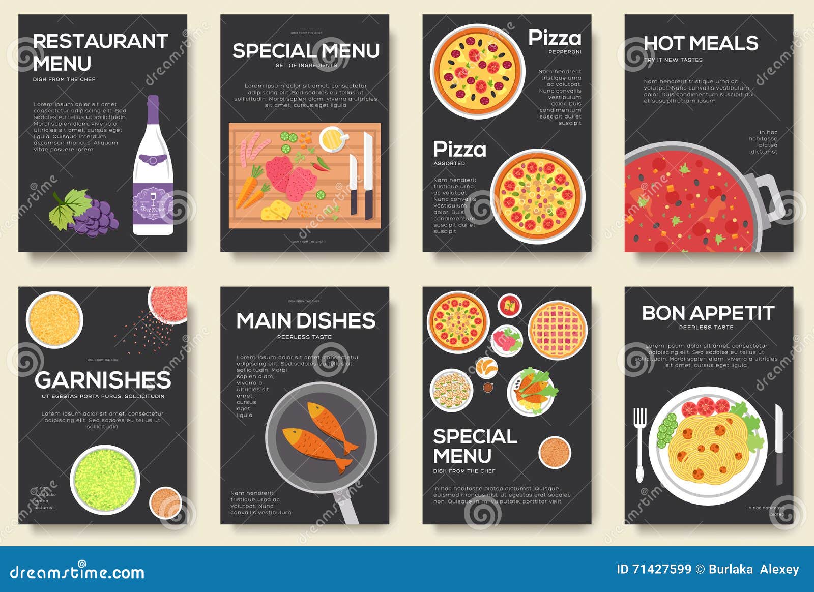 Cooking Set Cards with Menu Vector Background. Cooking Menu Banner ...