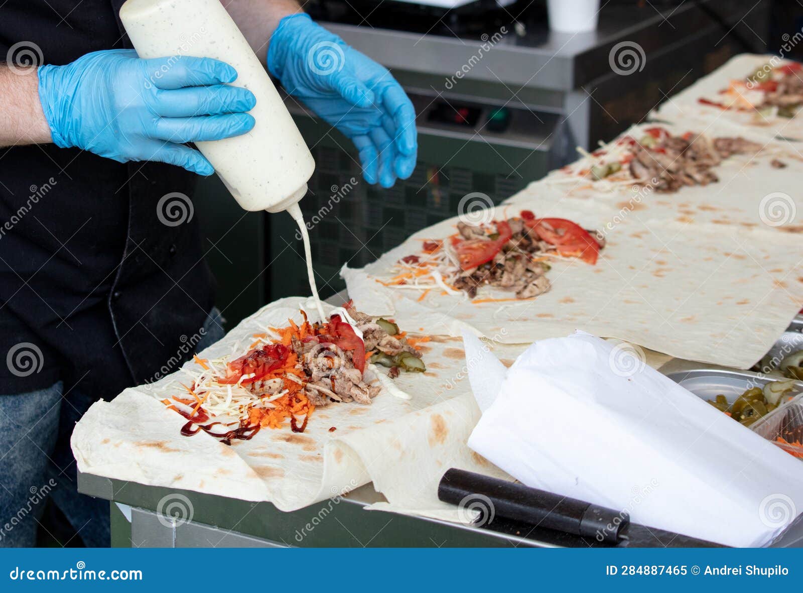 Cooking Shawarma in the Kitchen in a Cafe Stock Image - Image of ...
