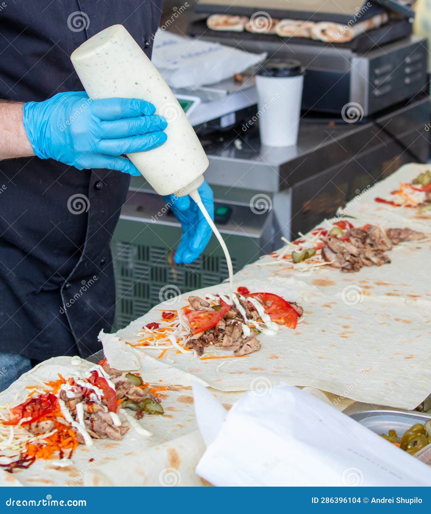 Cooking Shawarma in the Kitchen in a Cafe Stock Photo - Image of kebab ...