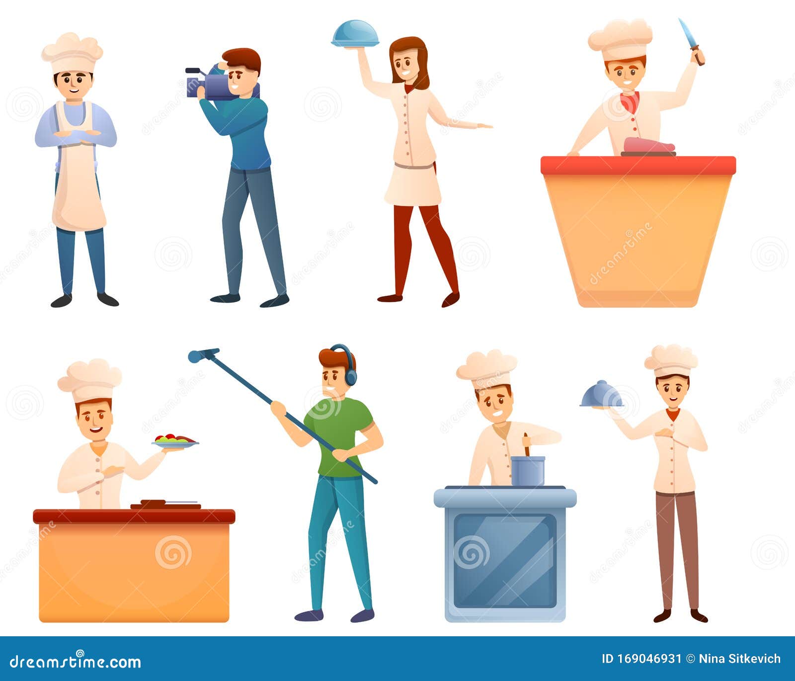 Cooking Show Icons Set, Cartoon Style Stock Vector - Illustration of ...