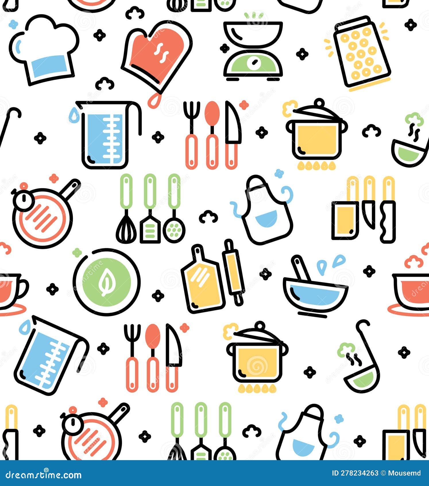 Cooking Signs Seamless Pattern Background on a White. Vector Stock ...