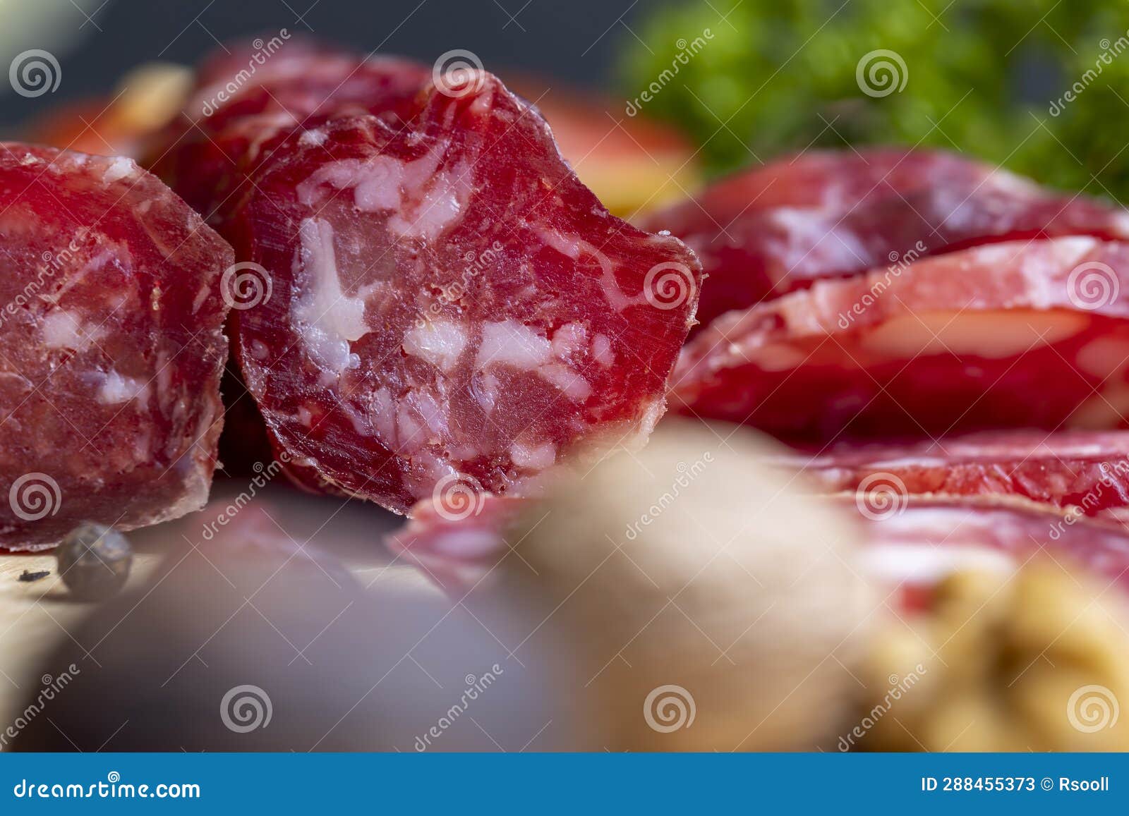 Cooking snacks with salami stock image. Image of slippery - 288455373