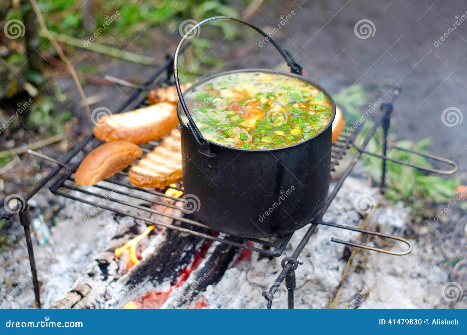 The Cooking of Soup on the Fire Stock Photo - Image of relax, output ...