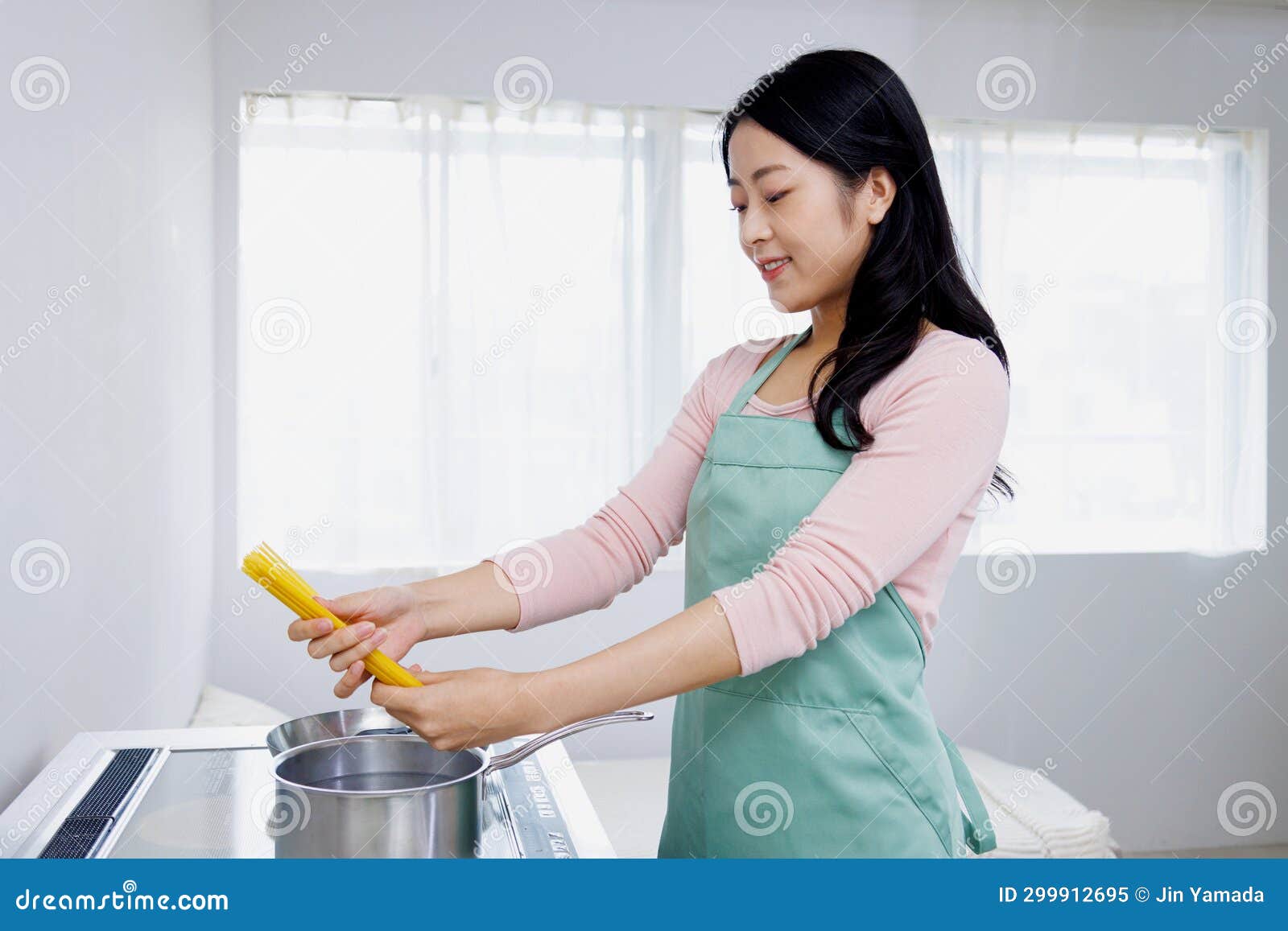 Cooking Spaghetti in the Kitchen Stock Image - Image of pretty, home ...