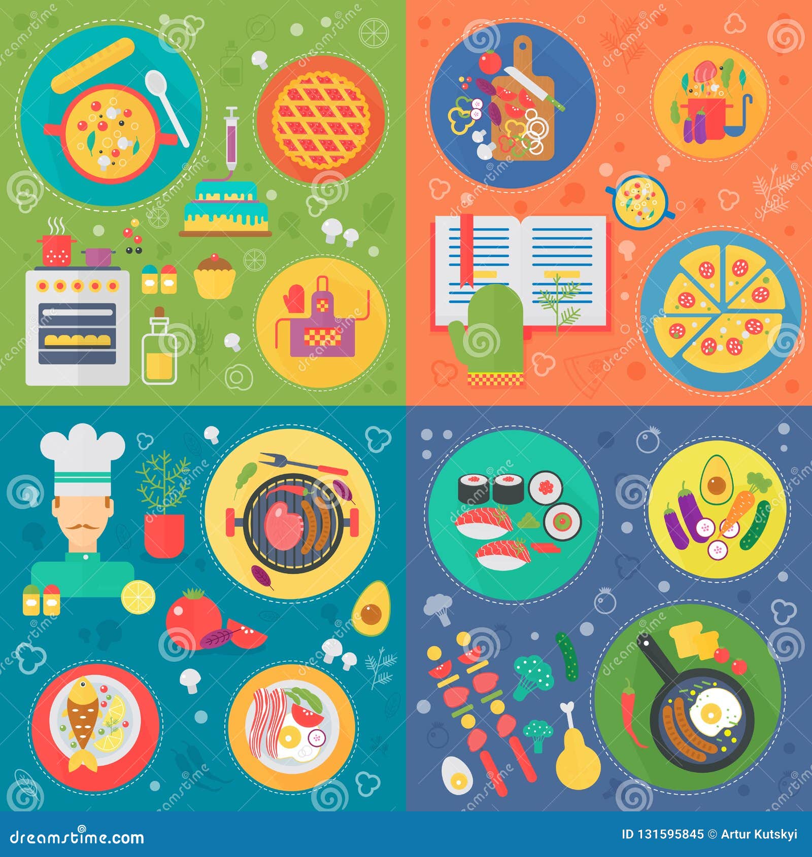 Cooking Square Concepts Set. Cooking Process, Food Recipes Flat Vector ...