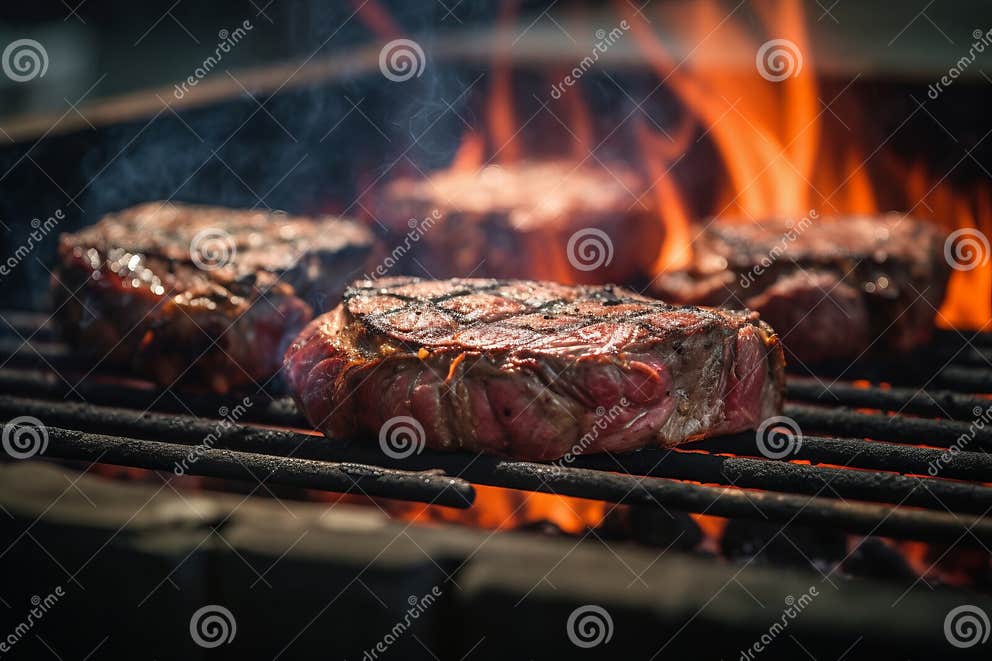 Cooking a Stake on the Grill Stock Illustration - Illustration of tasty ...