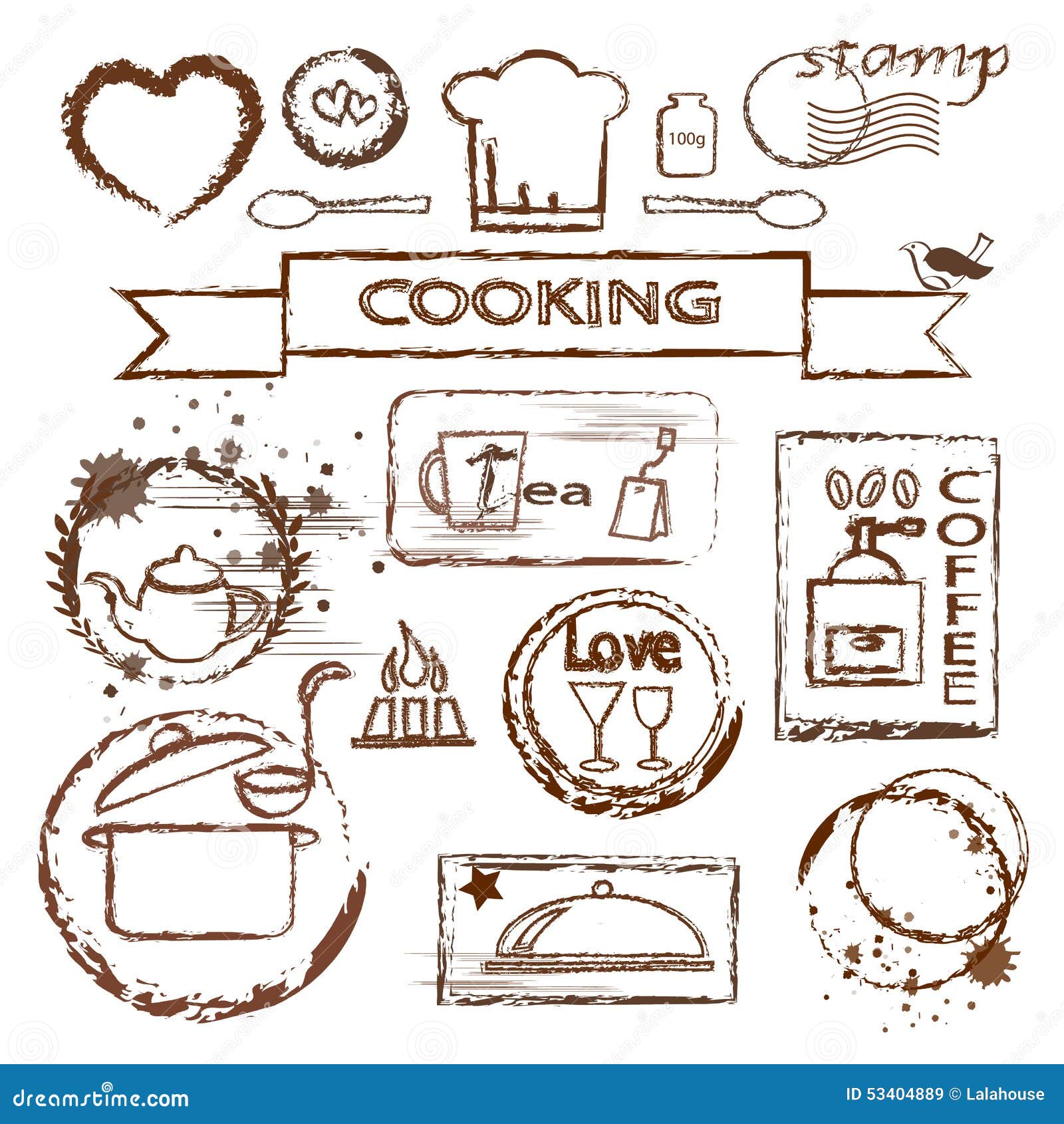 Cooking stamp set stock vector. Illustration of frame - 53404889