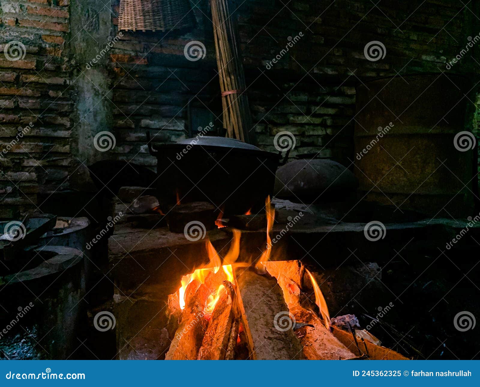 Cooking on a Stove with a Burning Fire Stock Image - Image of metal ...