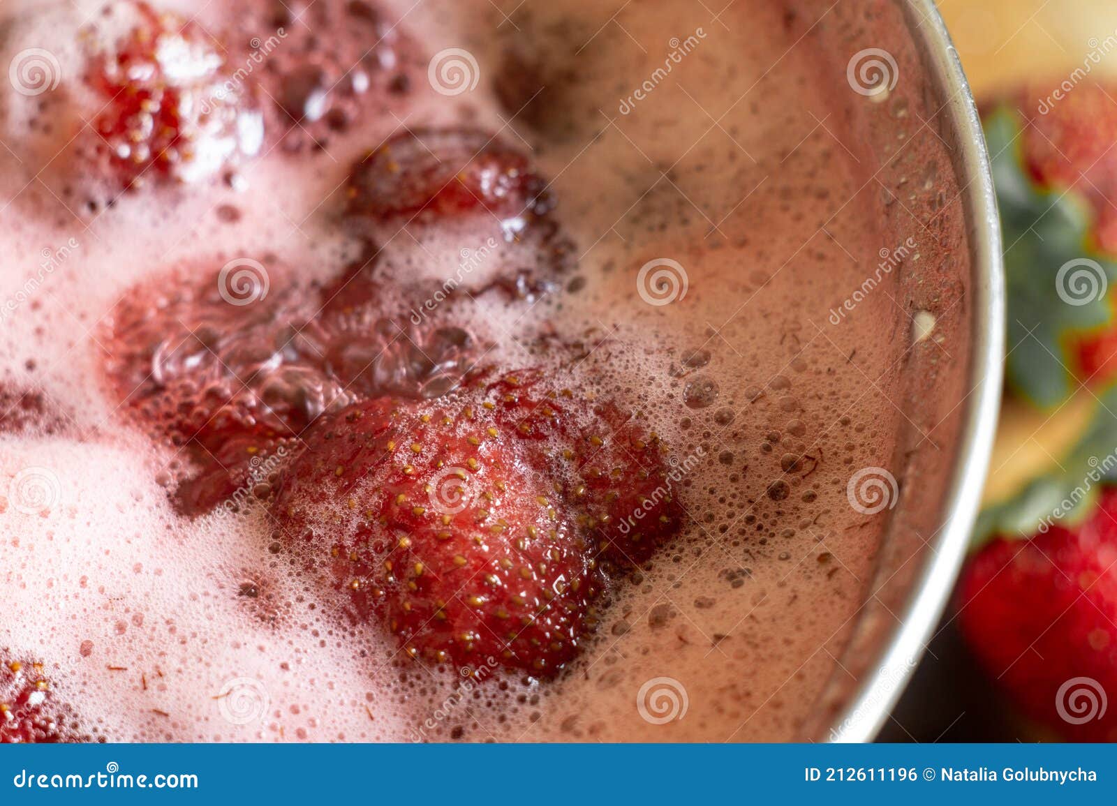 Cooking Strawberry Jam. Berries with Sugar Boiling in a Pan with a Foam ...