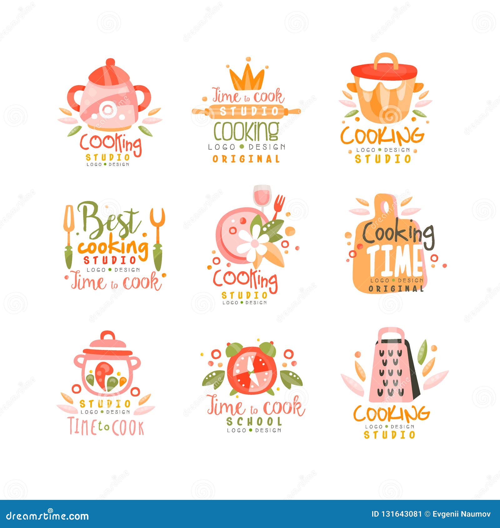 Cooking Studio Logo Design Set, Culinary School Labels Hand Drawn ...