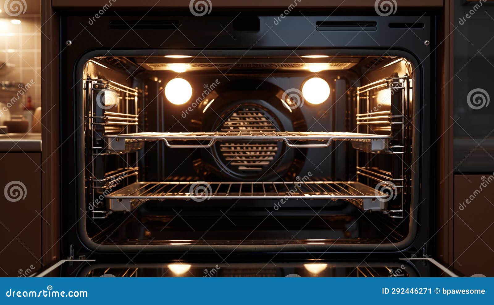 Cooking in Style, Spotlessly Pristine Empty Oven Interior with Bright ...