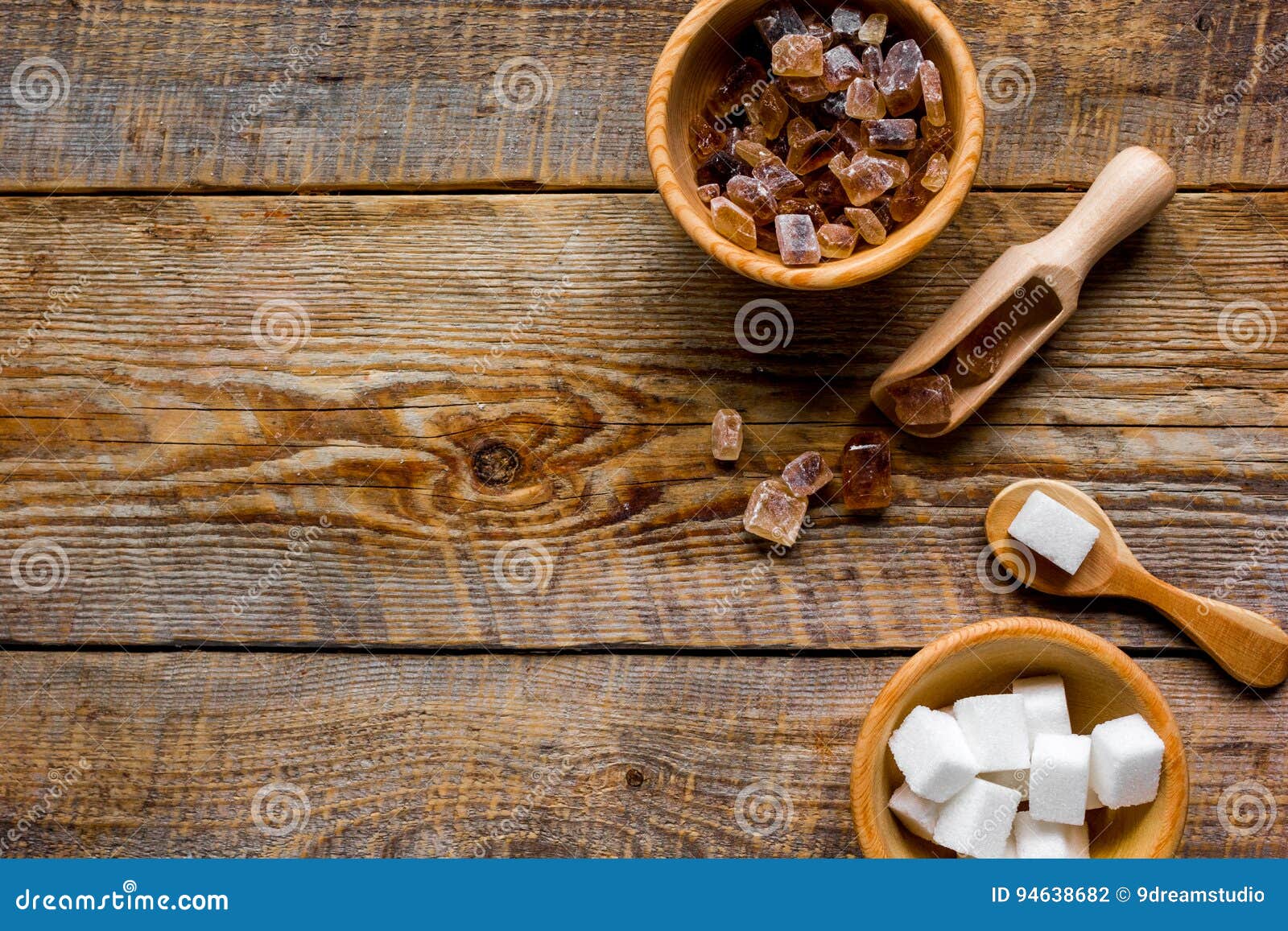 Cooking Sweets Set with Different Sugar Lumps on Rustic Table ...